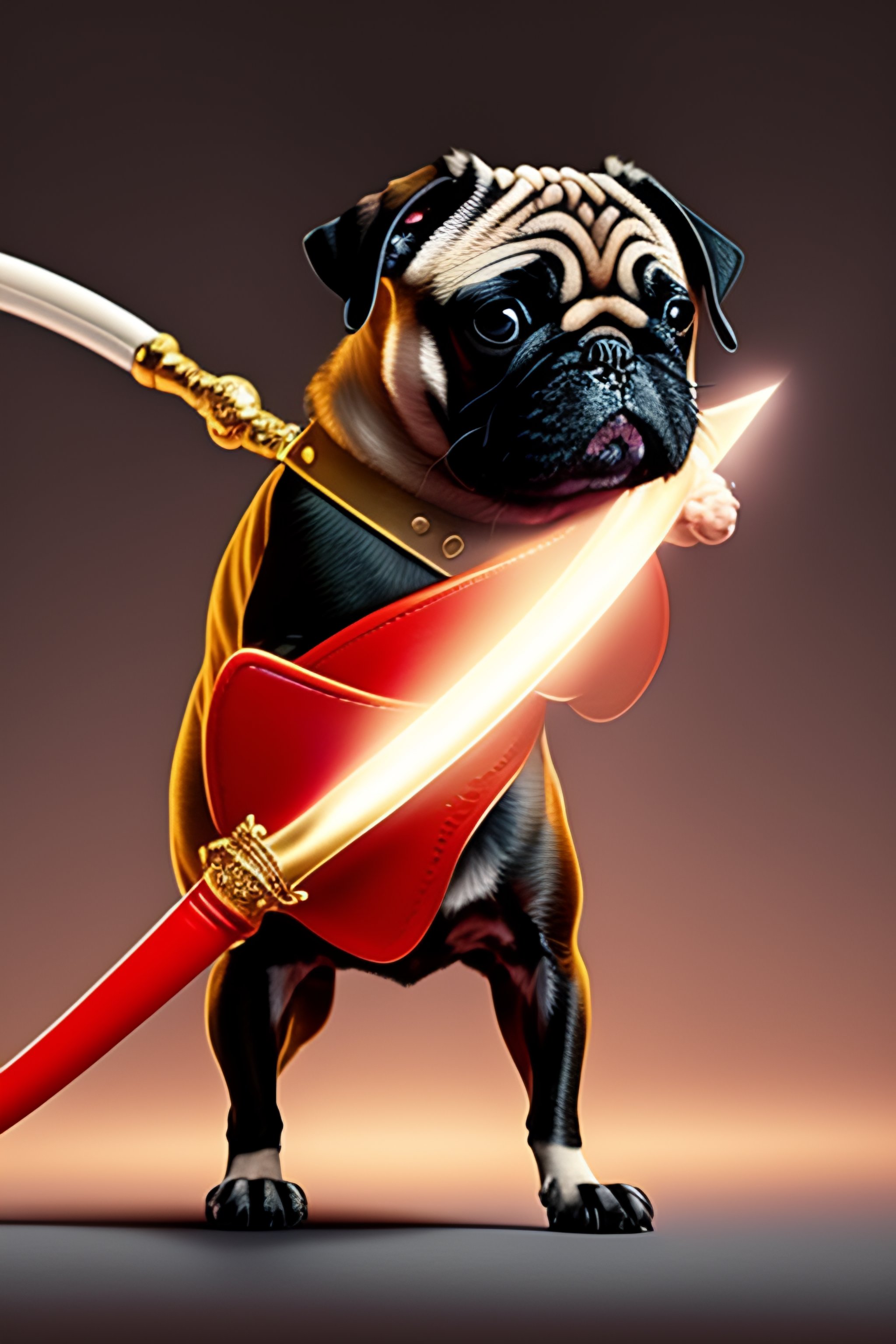 Lexica - Pug standing on two legs wielding a massive sword. akira style.