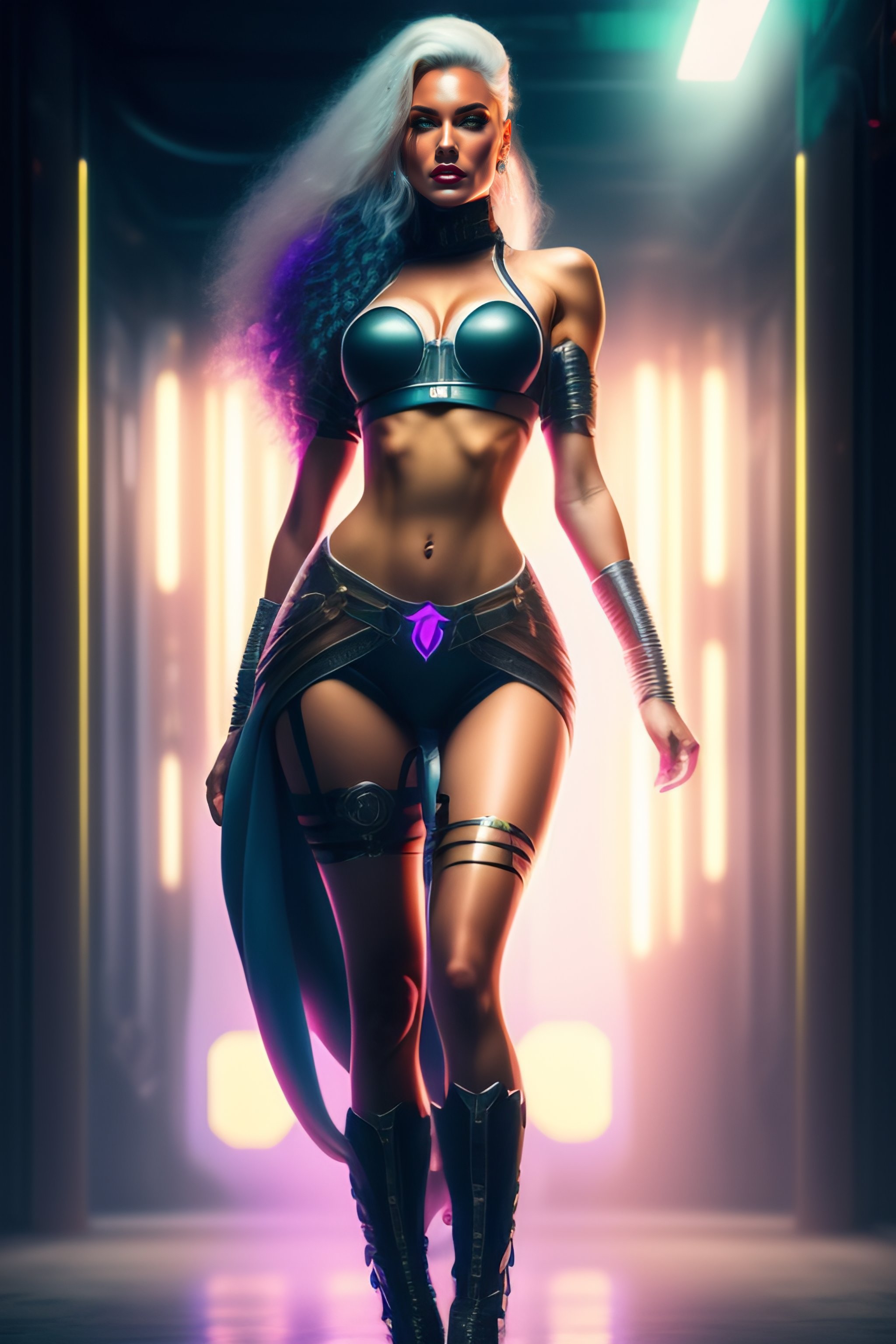 Lexica - White cyberpunk goddess with legs