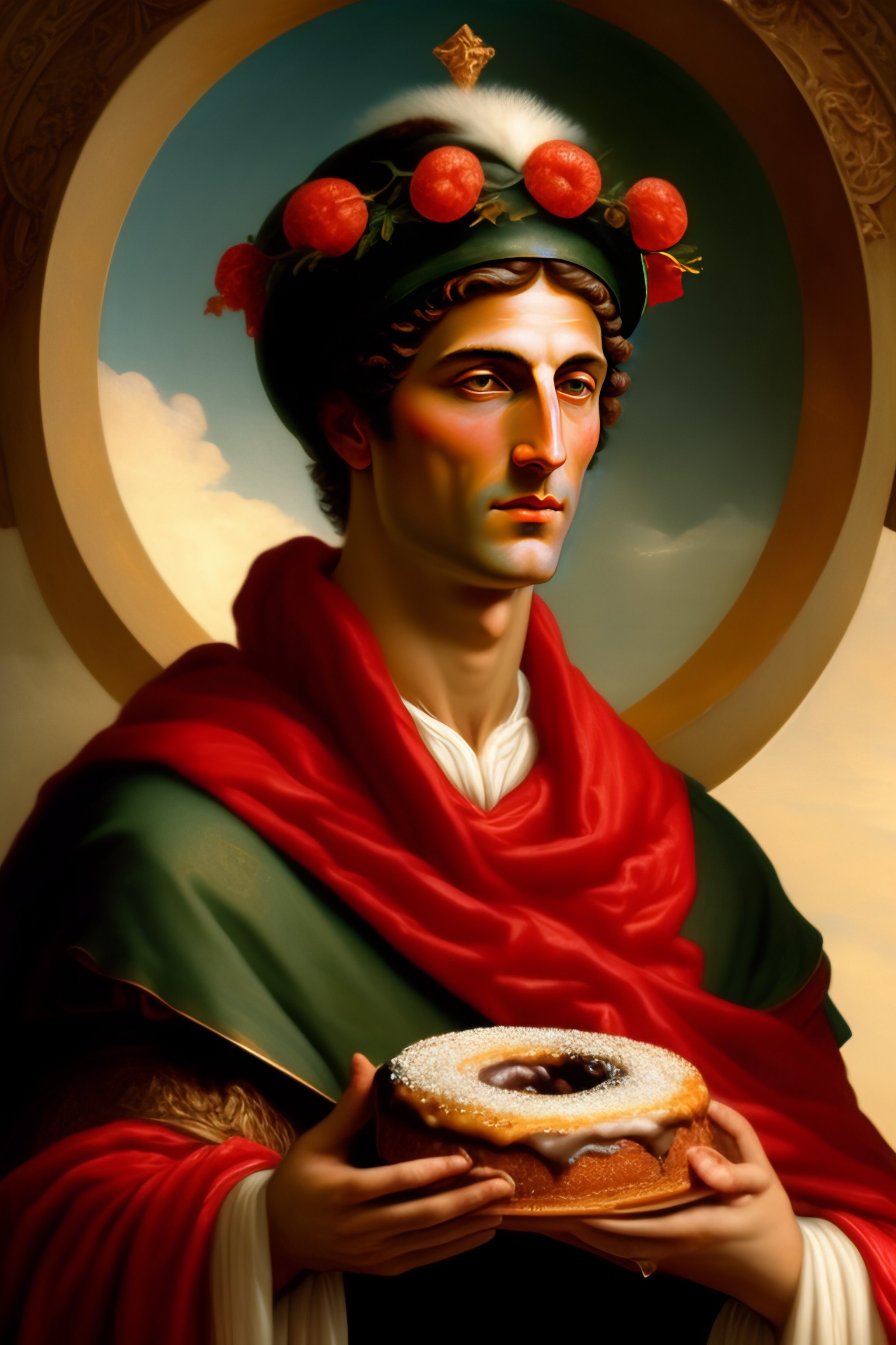 Lexica - Dante Alighieri eating a cinnamon roll and wearing a Laurel wreath