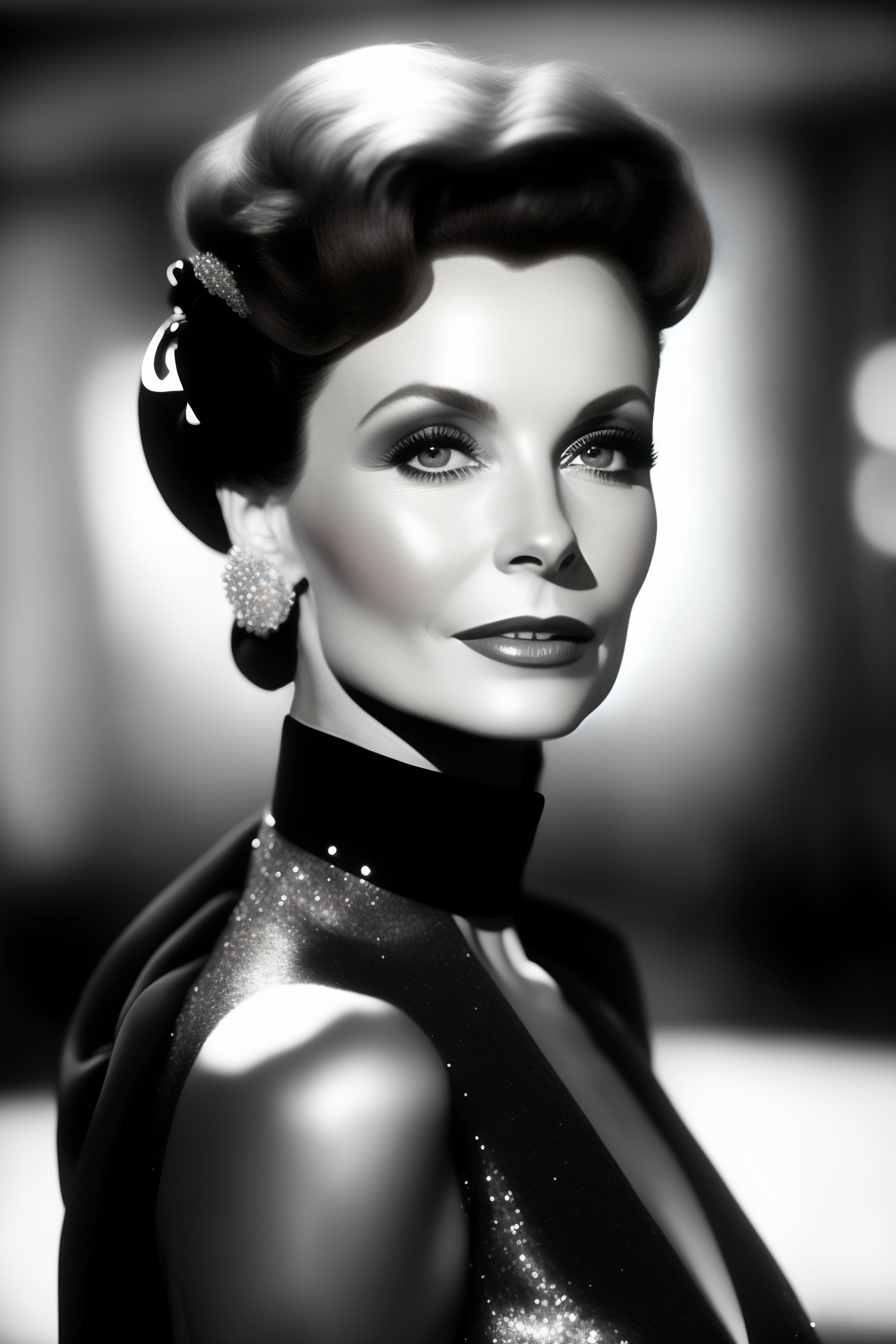 Lexica - Beautiful young woman, diane rigg, silver dress, hair in ...