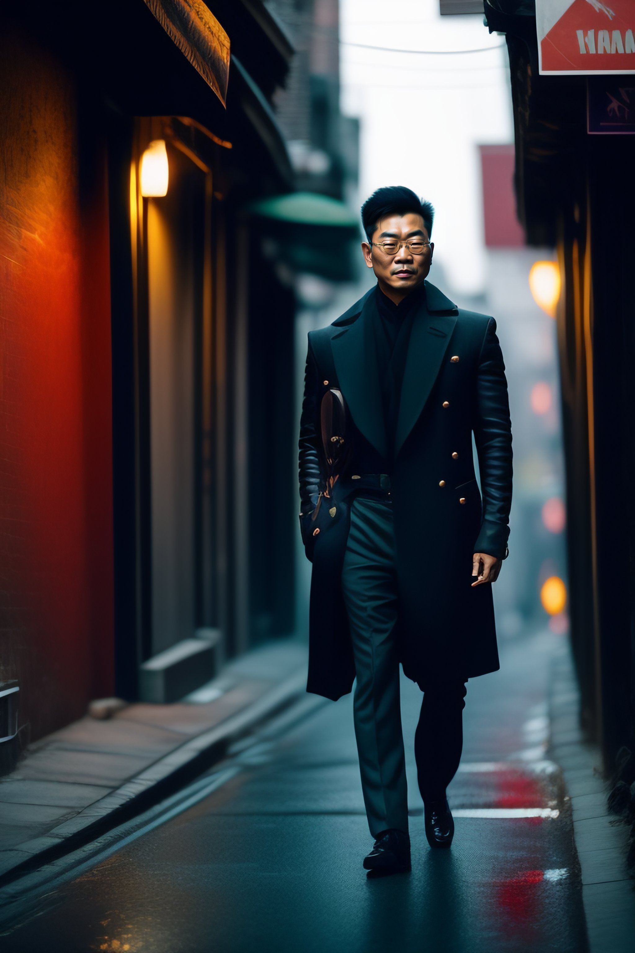 Lexica - Asian man in a back alley with a dragon tattoo in a matrix style