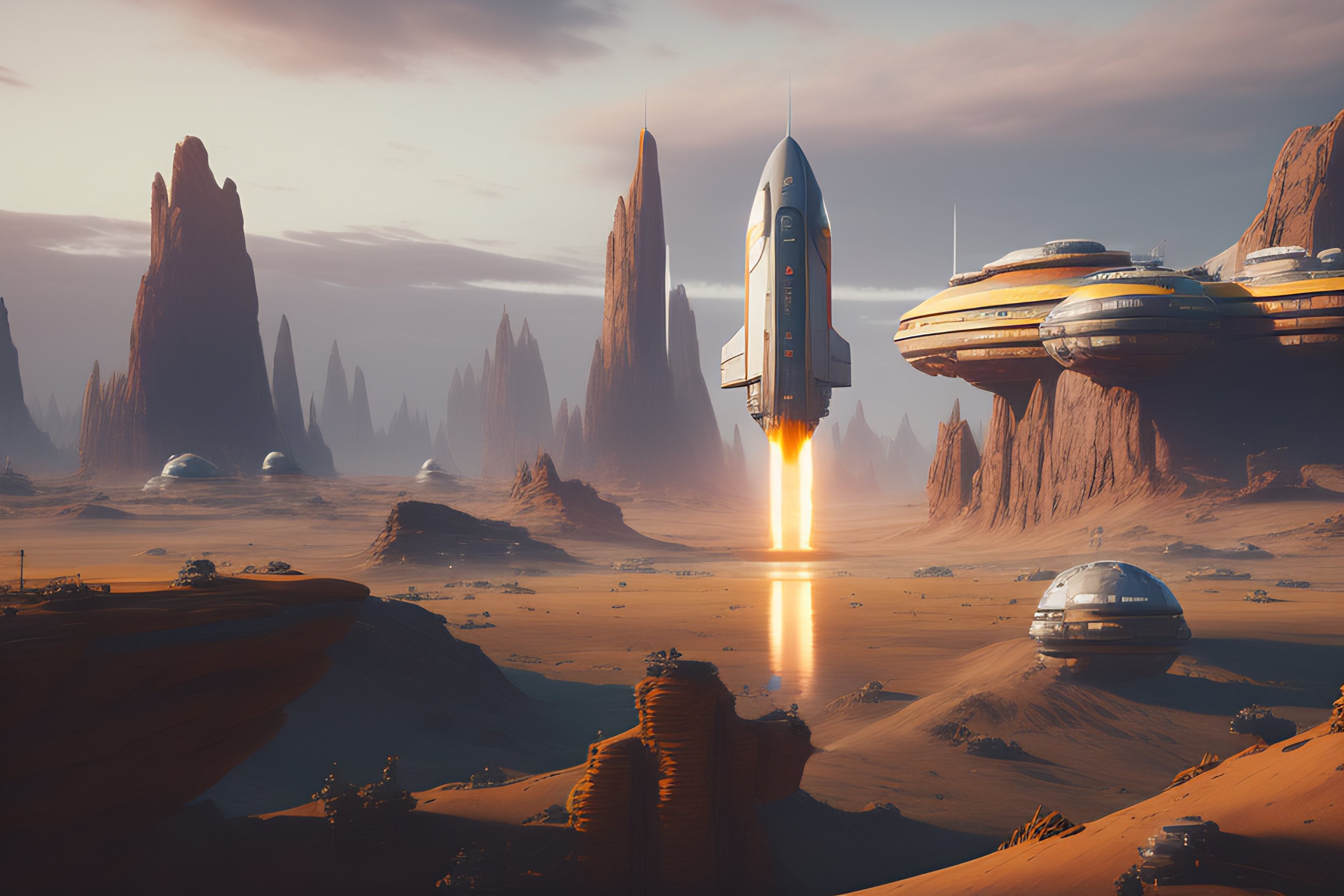 Lexica - Grey scifi space rocket, fired from launch platform, exhaust ...