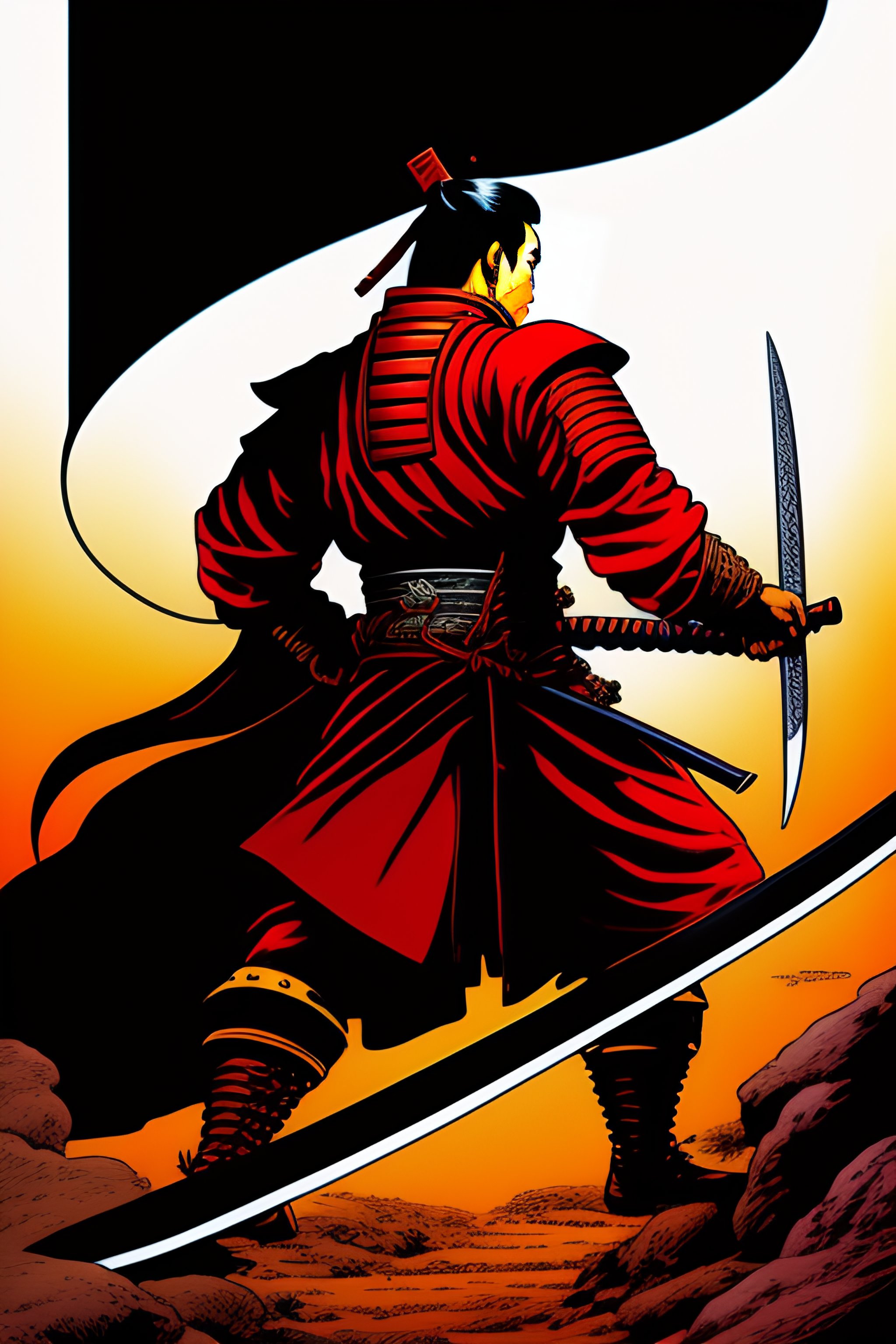 Lexica - 90s comic Graphic art of one ninja samurai with the sword on ...