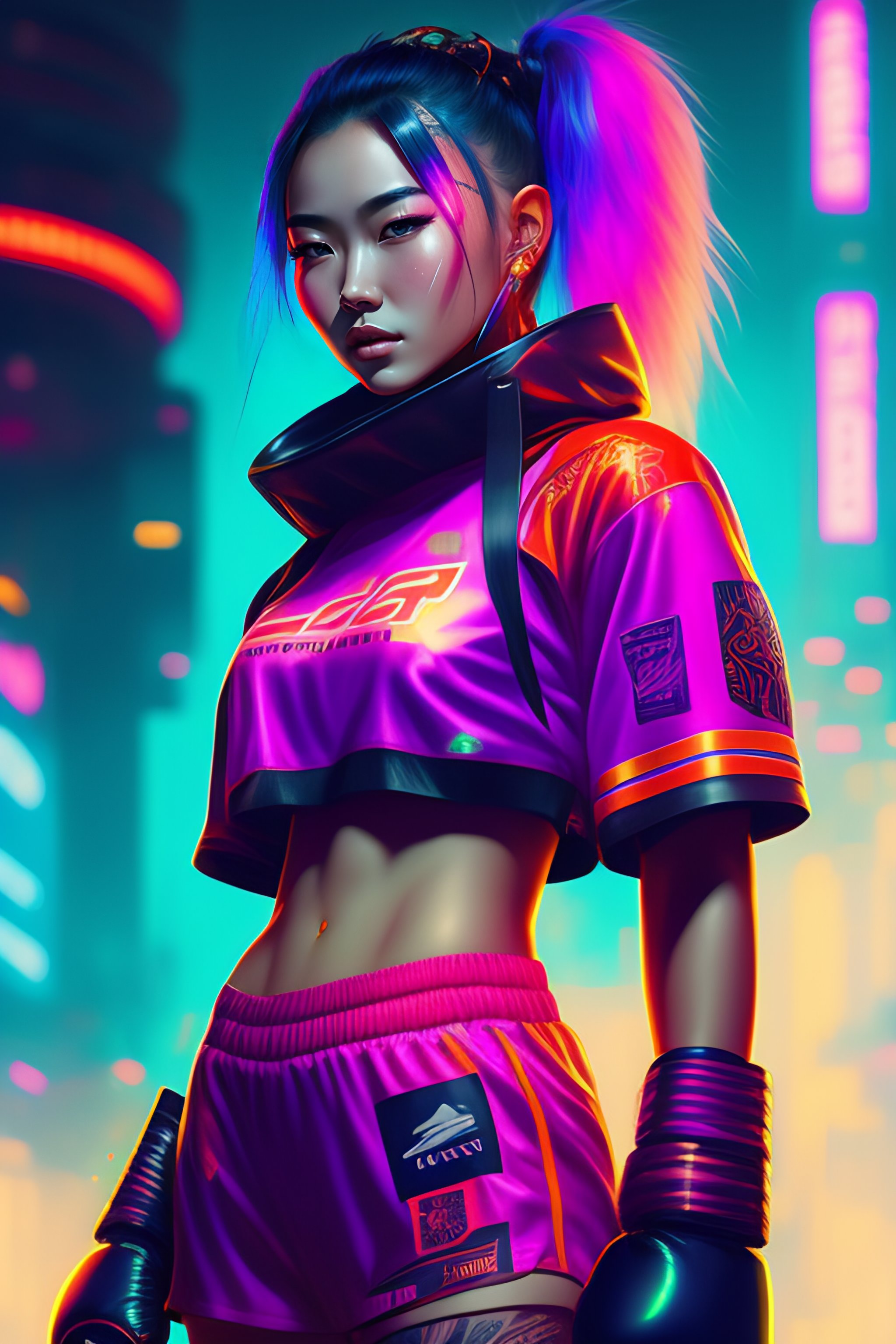 Lexica - Detailed portrait Neon boxer Girl, cyberpunk futuristic neon ...