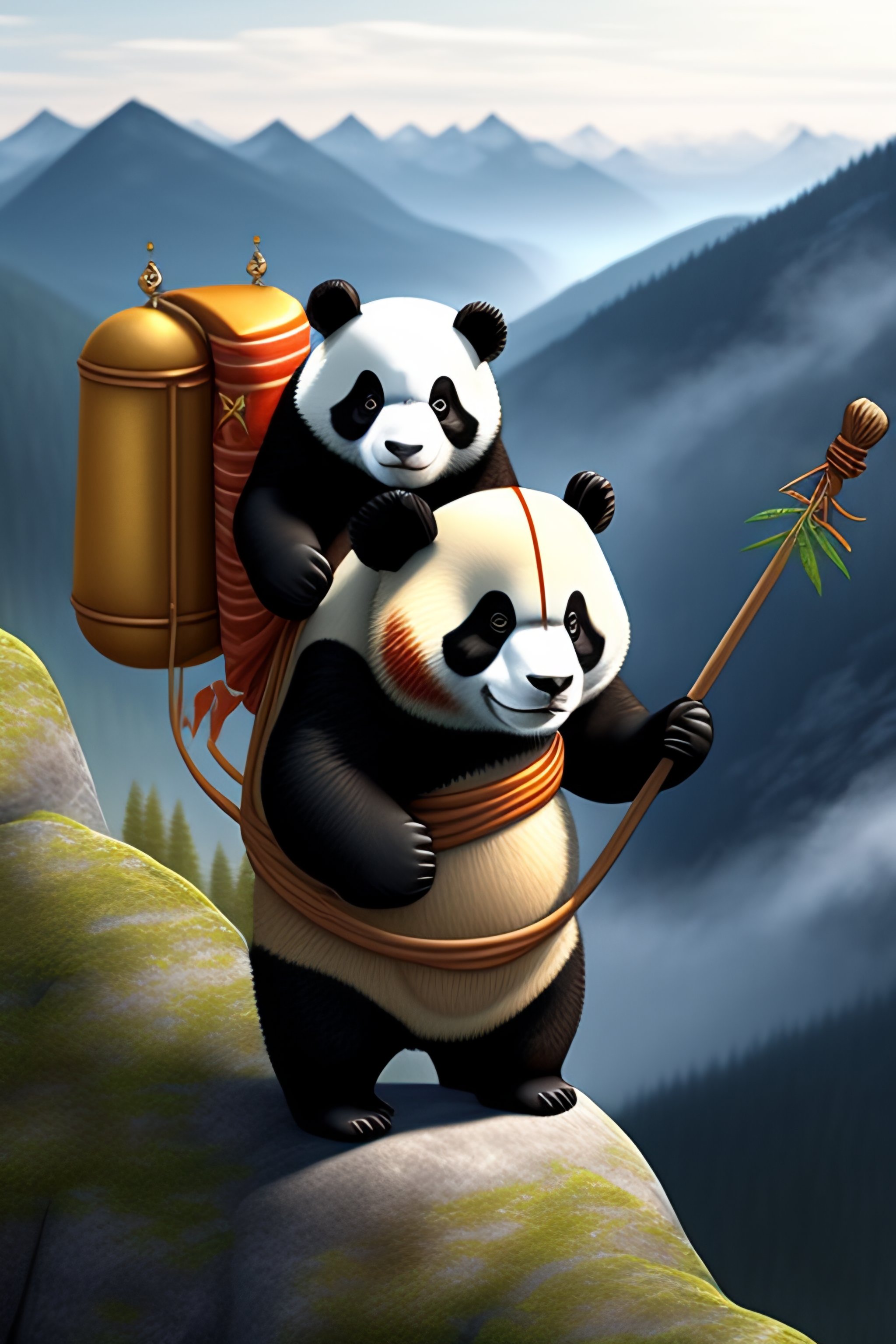 Lexica - Anthropomorphic panda wearing monk robes and carrying a staff ...