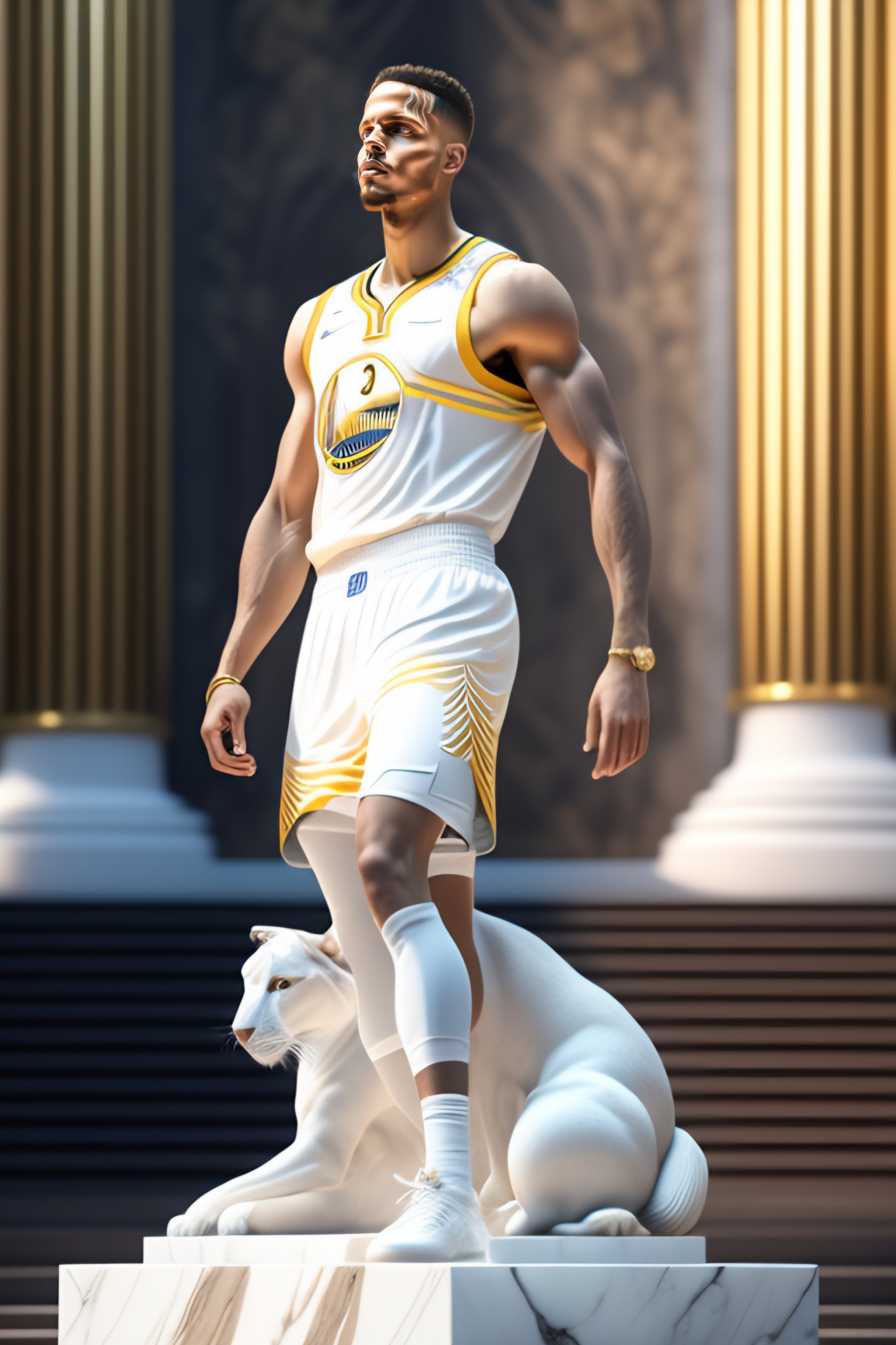 Lexica - A statue made of white marble with gold veins, of steph curry ...