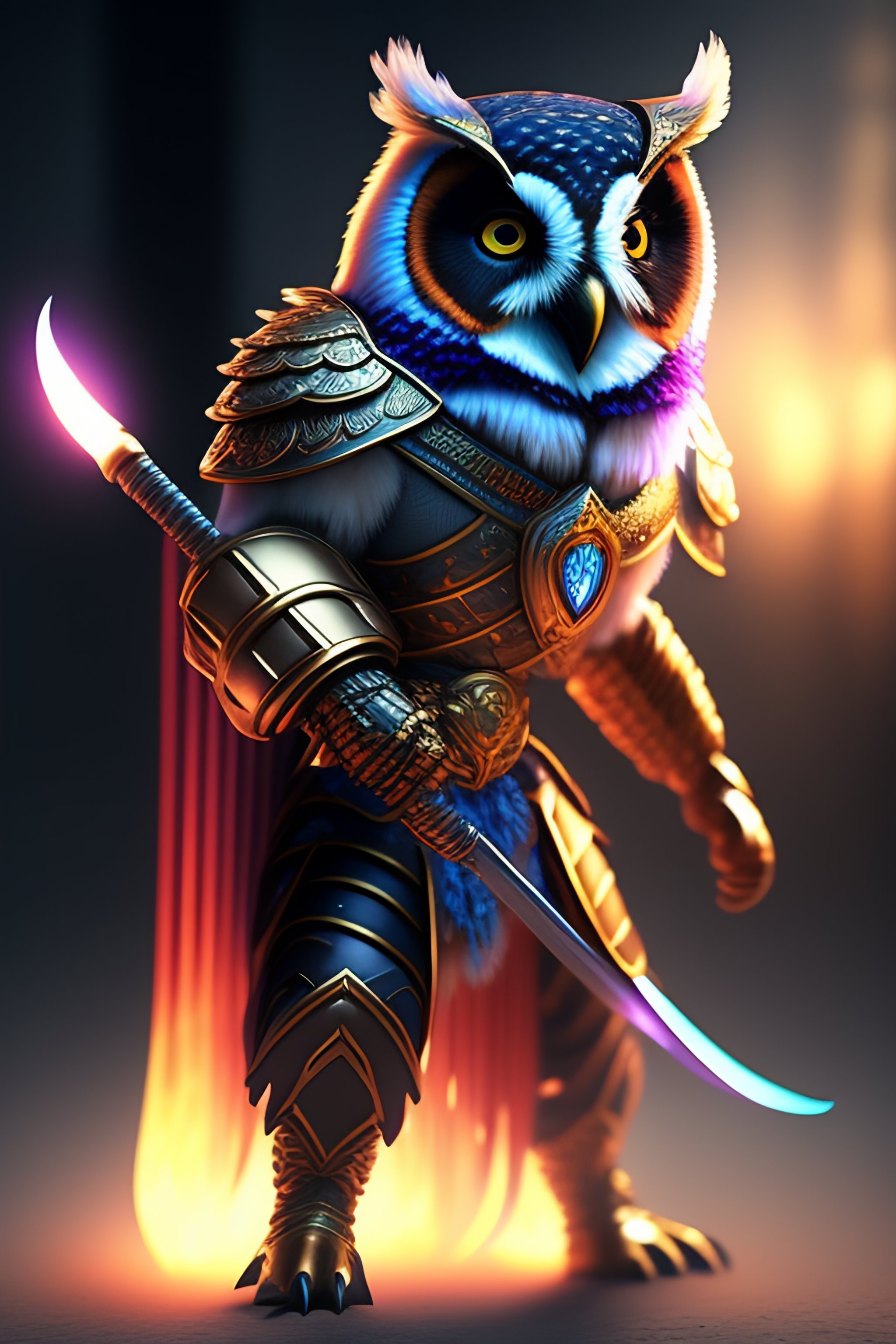 Lexica - Create an image of an 'owl' who is a warrior fighting against ...