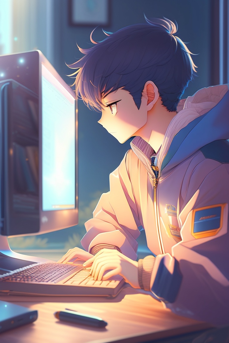 Lexica - Lofi Anime boyis programming at a computer, cozy, by makoto ...