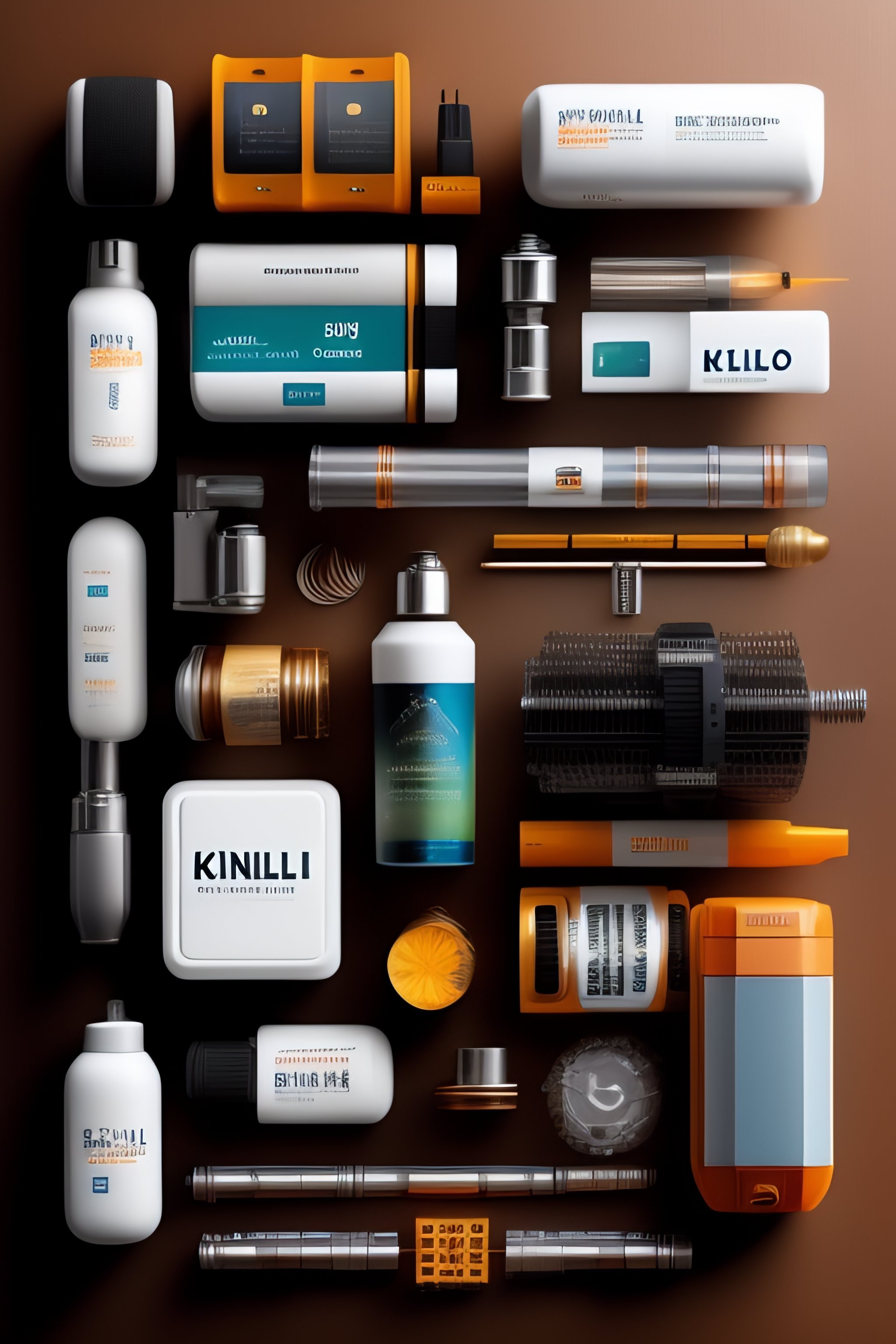Lexica - Knolling, flat lay, mechanical creatures