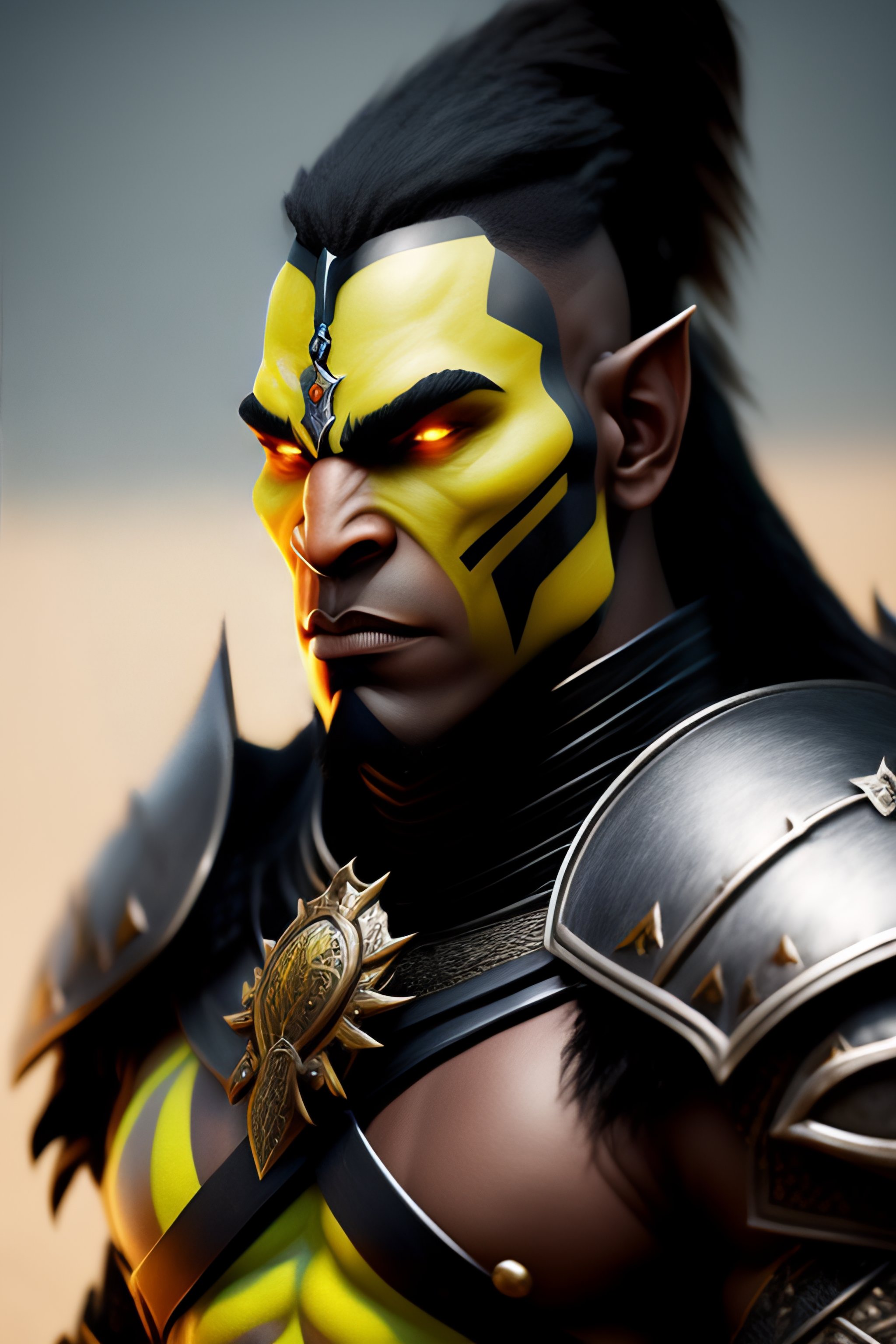 Lexica - Half Orcs male, yellow eyes, black armor