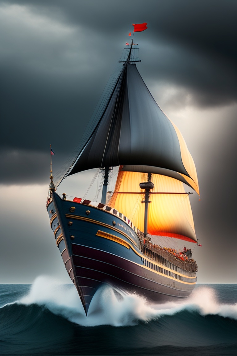 Lexica - An image of a ship sailing across a stormy sea, symbolizing ...