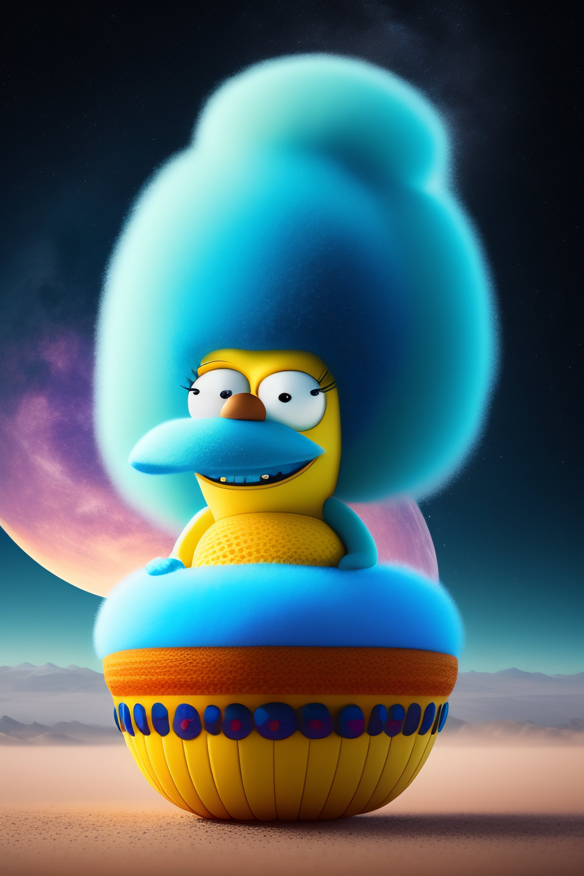 Lexica - Marge Simpson sitting on a rocket flying to the moon