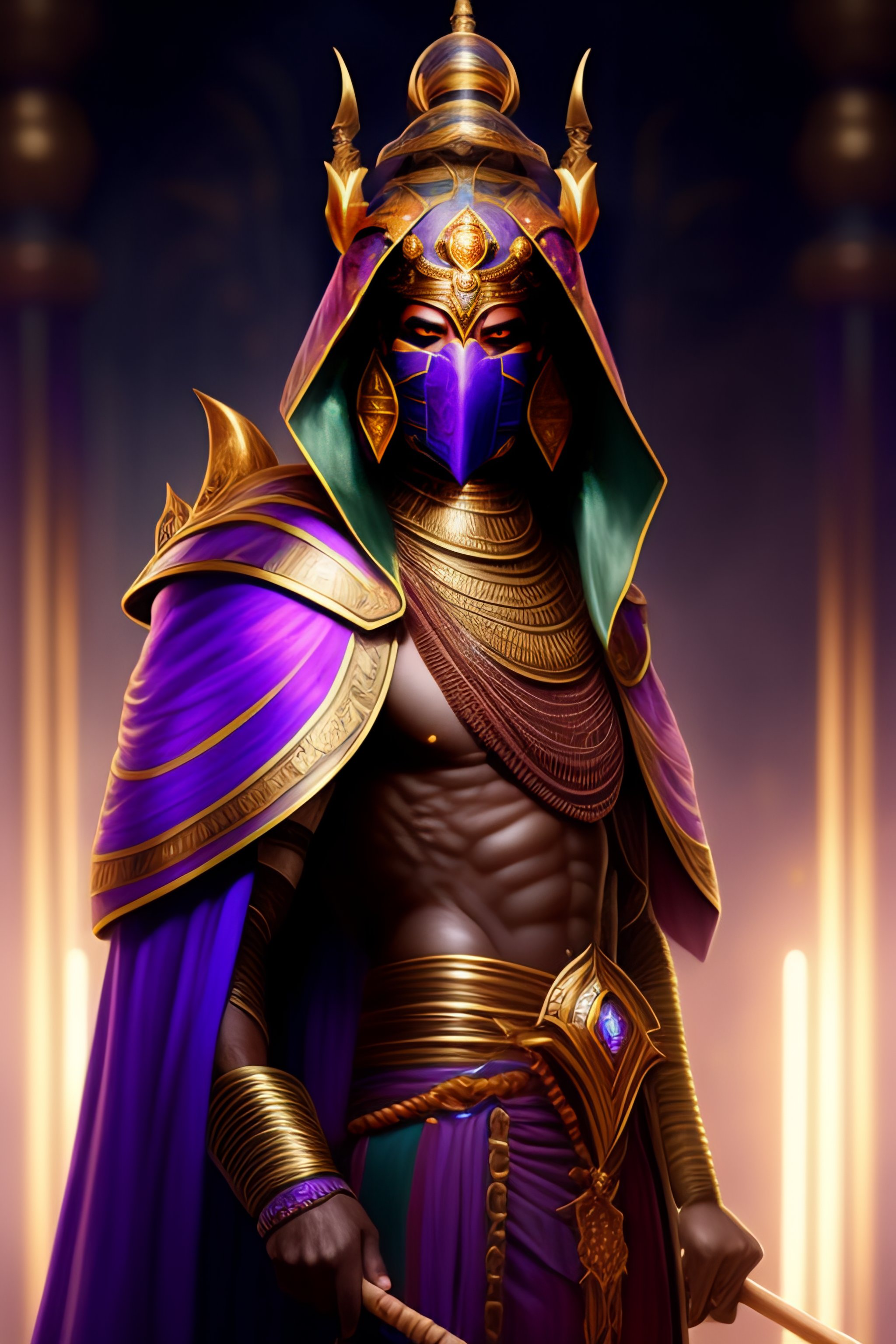 Lexica - An undead pharaoh, holding a cobra head staff, egyptian, Face ...