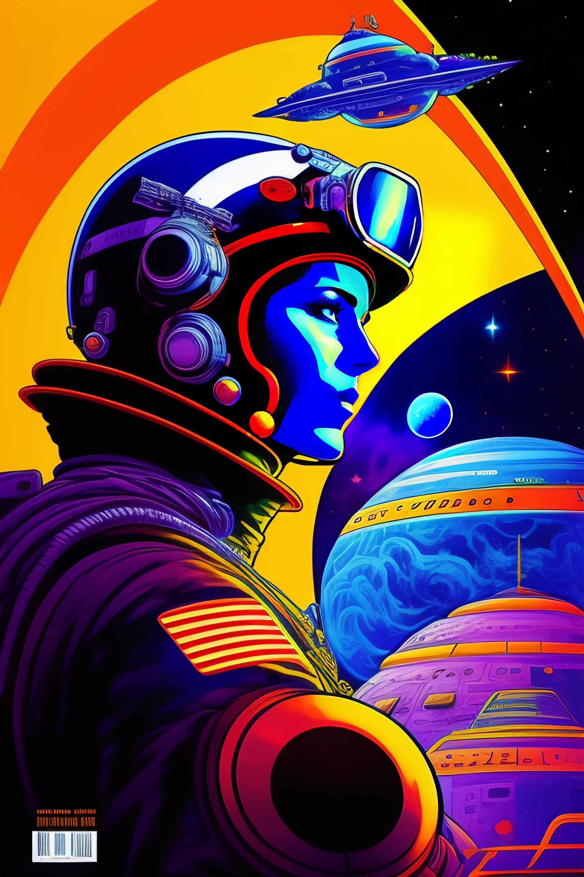 Lexica - Retro space captain giving commands to the crew in spacecraft ...
