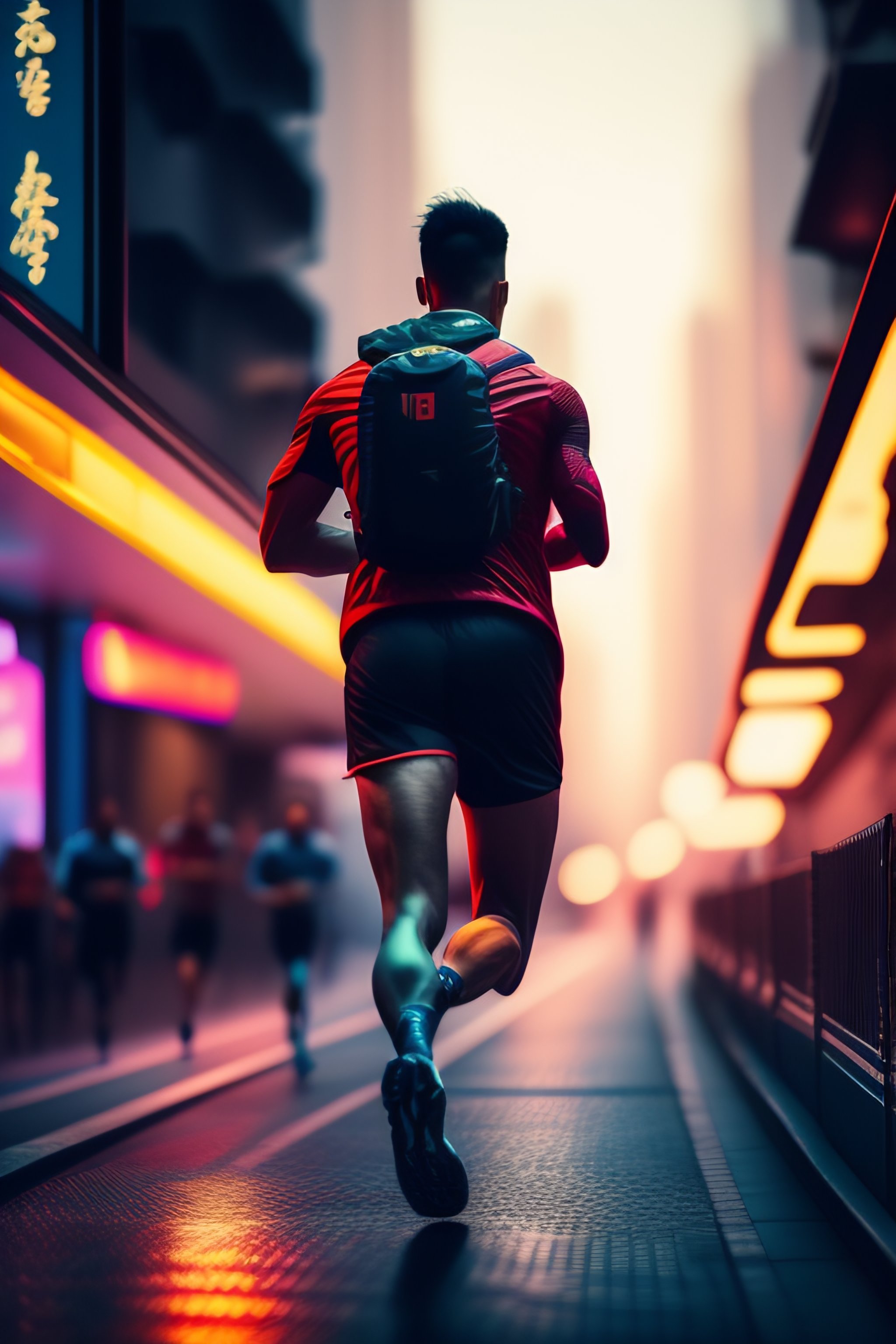 Lexica - Sport man running in the city, cyberpunk kowloon, ultra ...