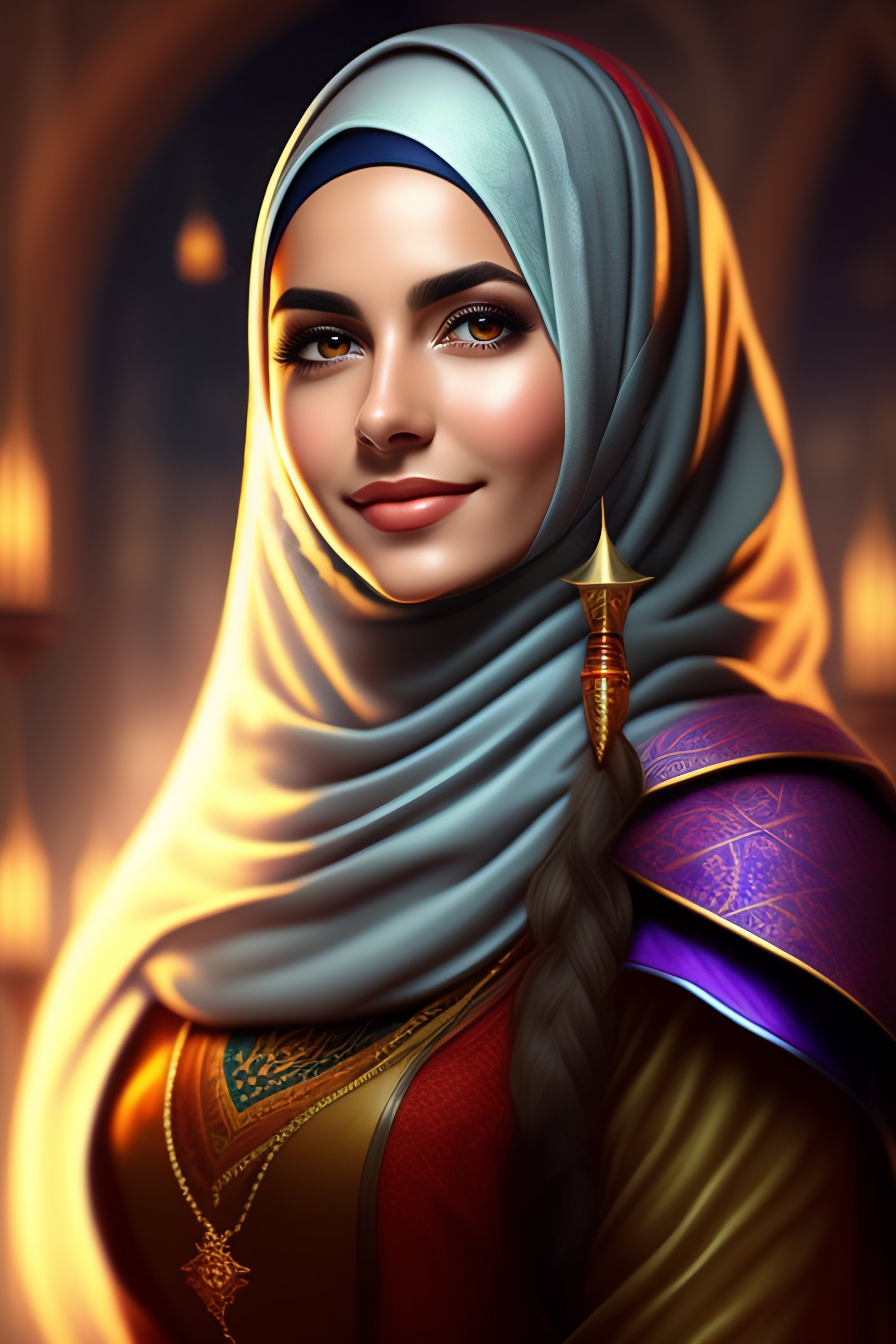 Lexica - Cute hijab girl wearing medieval mage scholar clothing