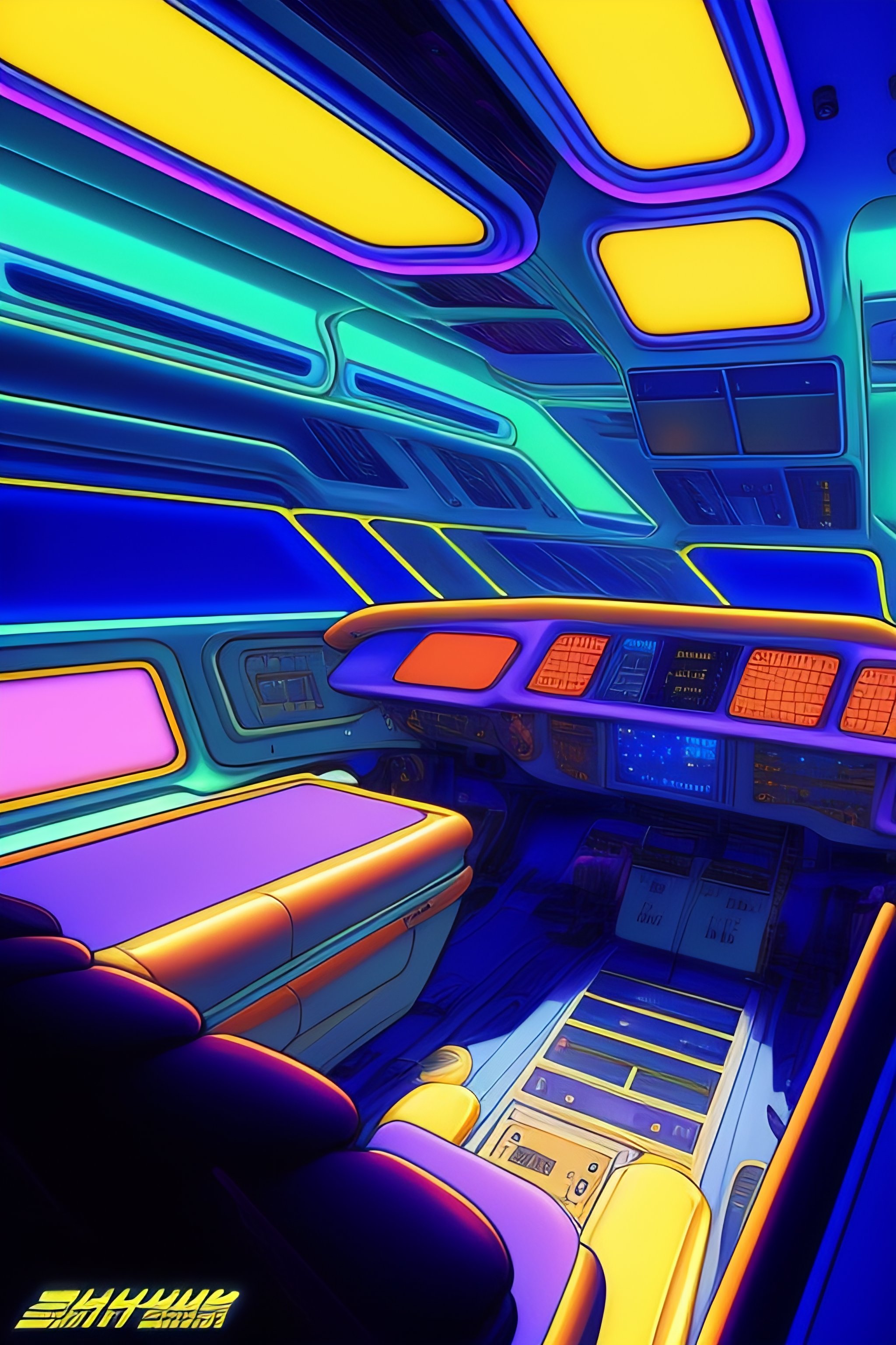 Lexica - Vintage 90's anime style. cluttered starship interior; captain ...