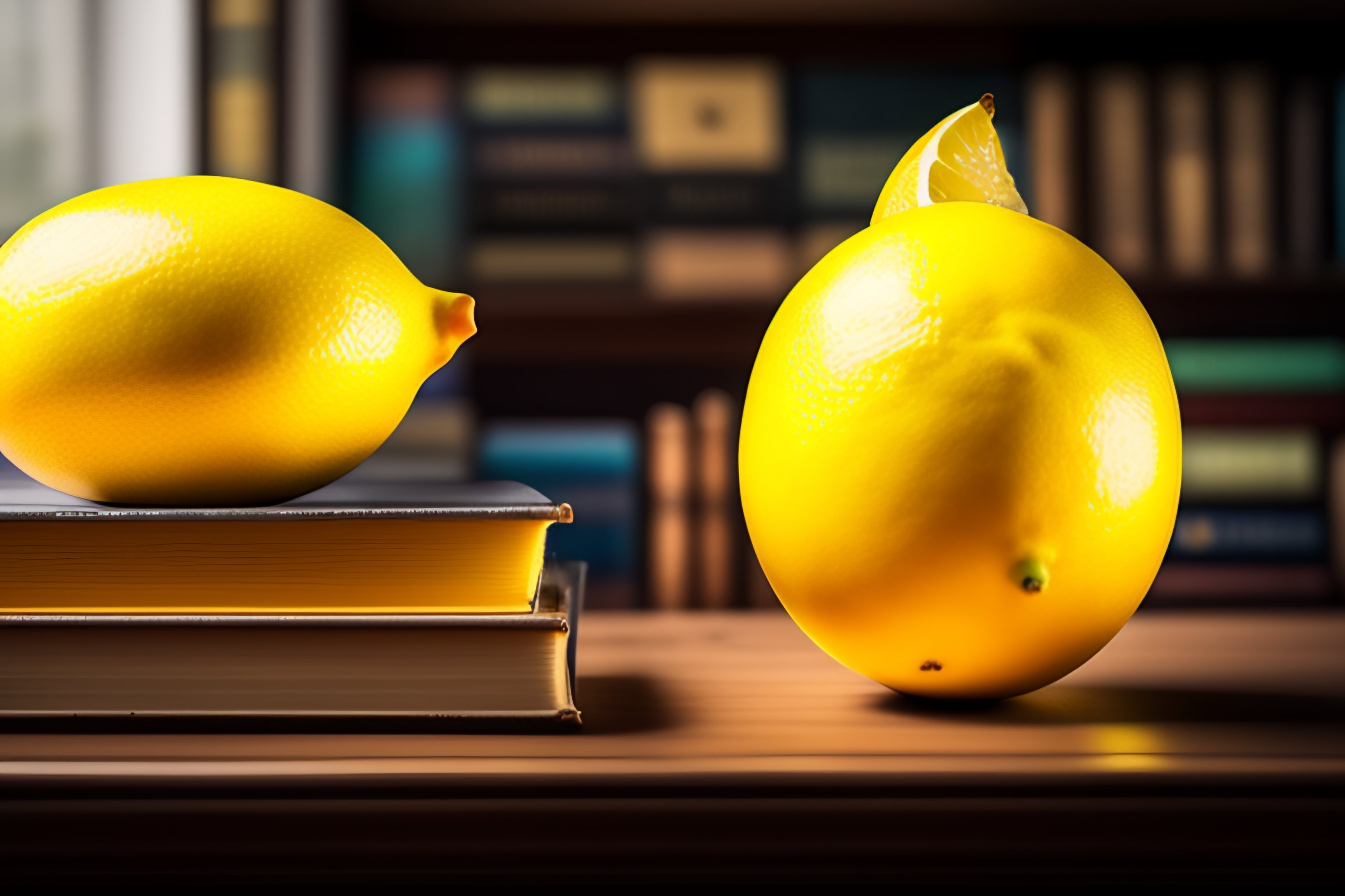 Lexica - A lemon is explosing in an old book shop, The lemon is on much ...