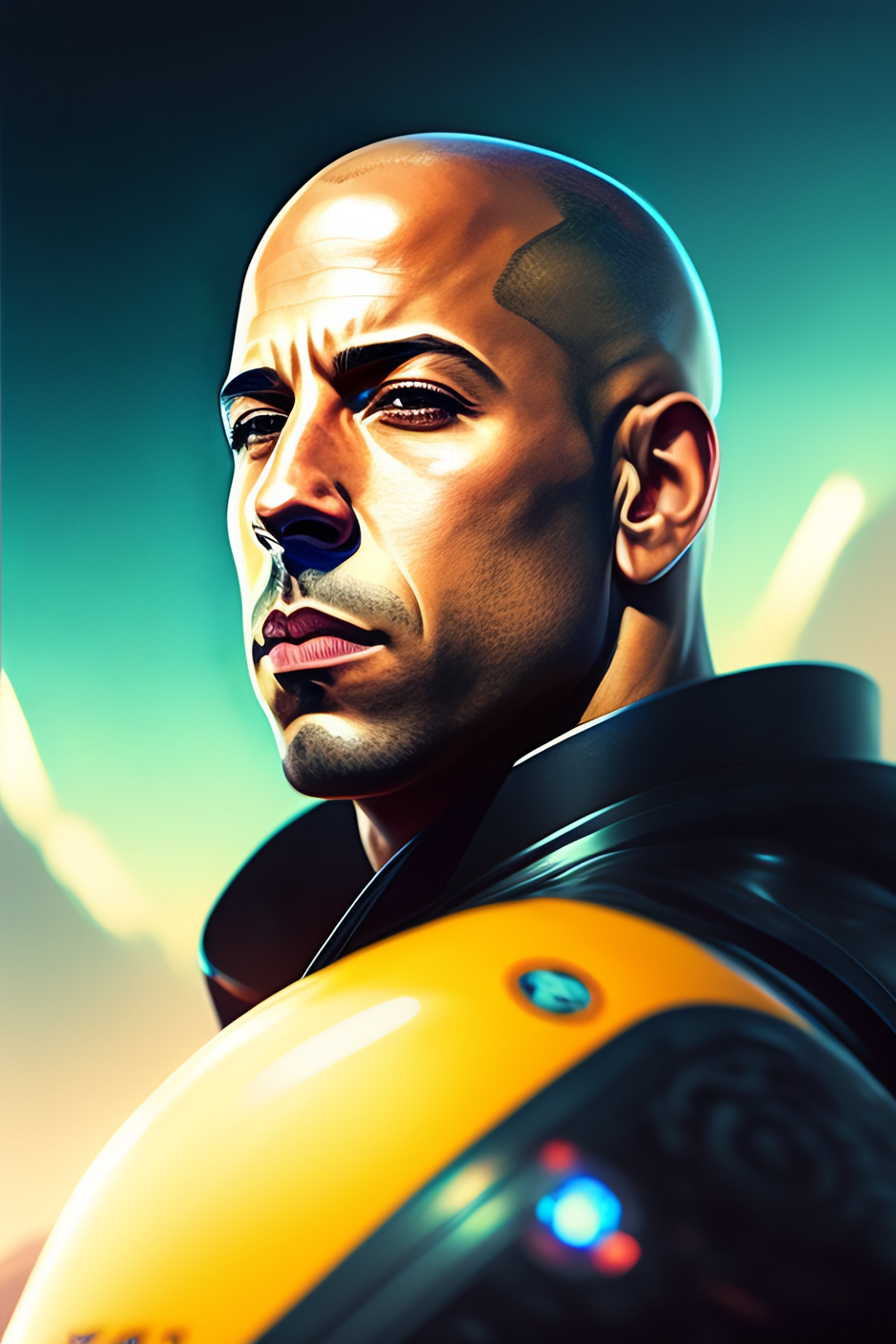 Lexica - Portrait of vin diesel in a desolate space colony, by Anna ...