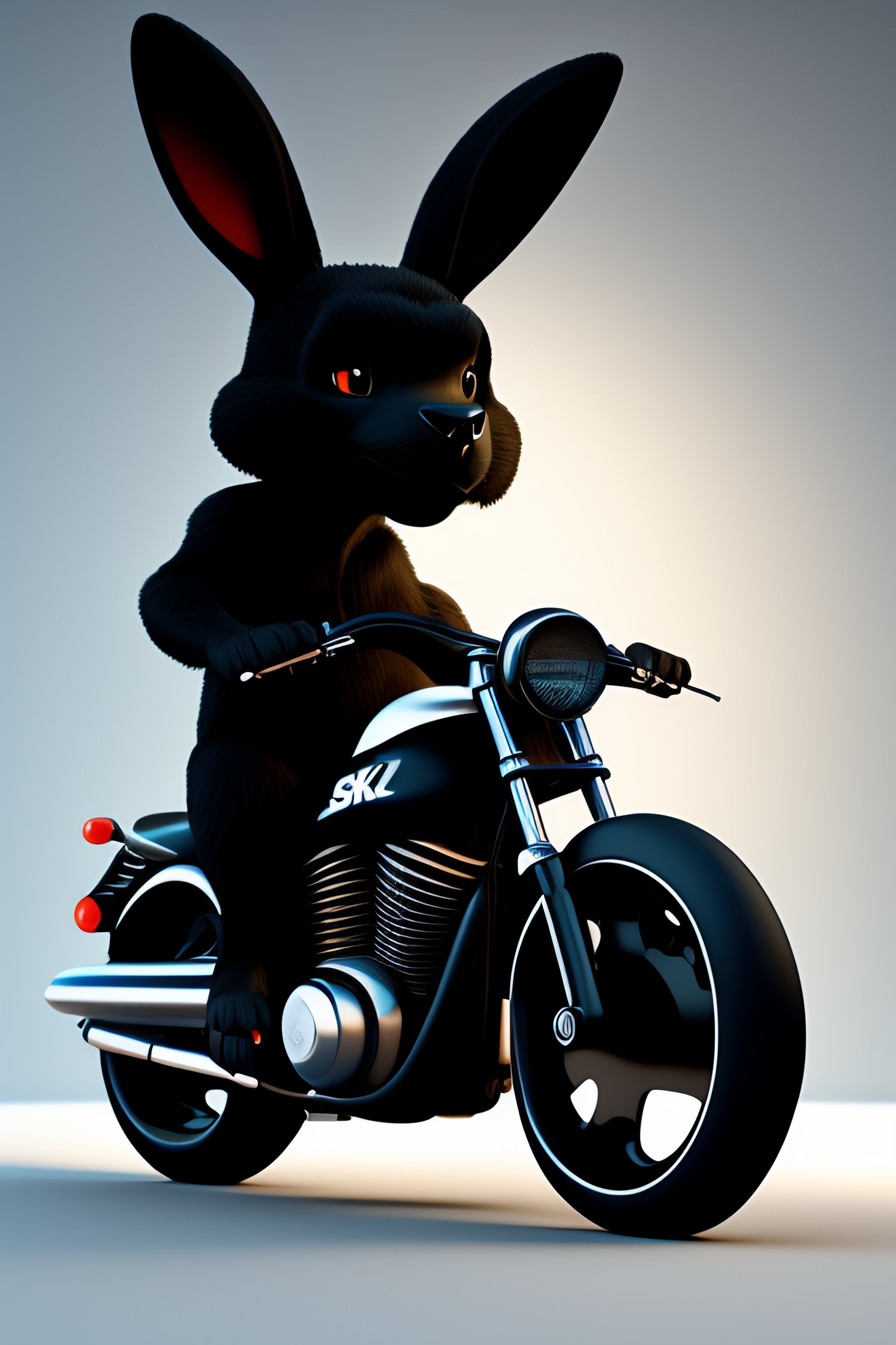 Lexica - Black Humanoid Rabbit with large white eyes riding a Suzuki 3d ...