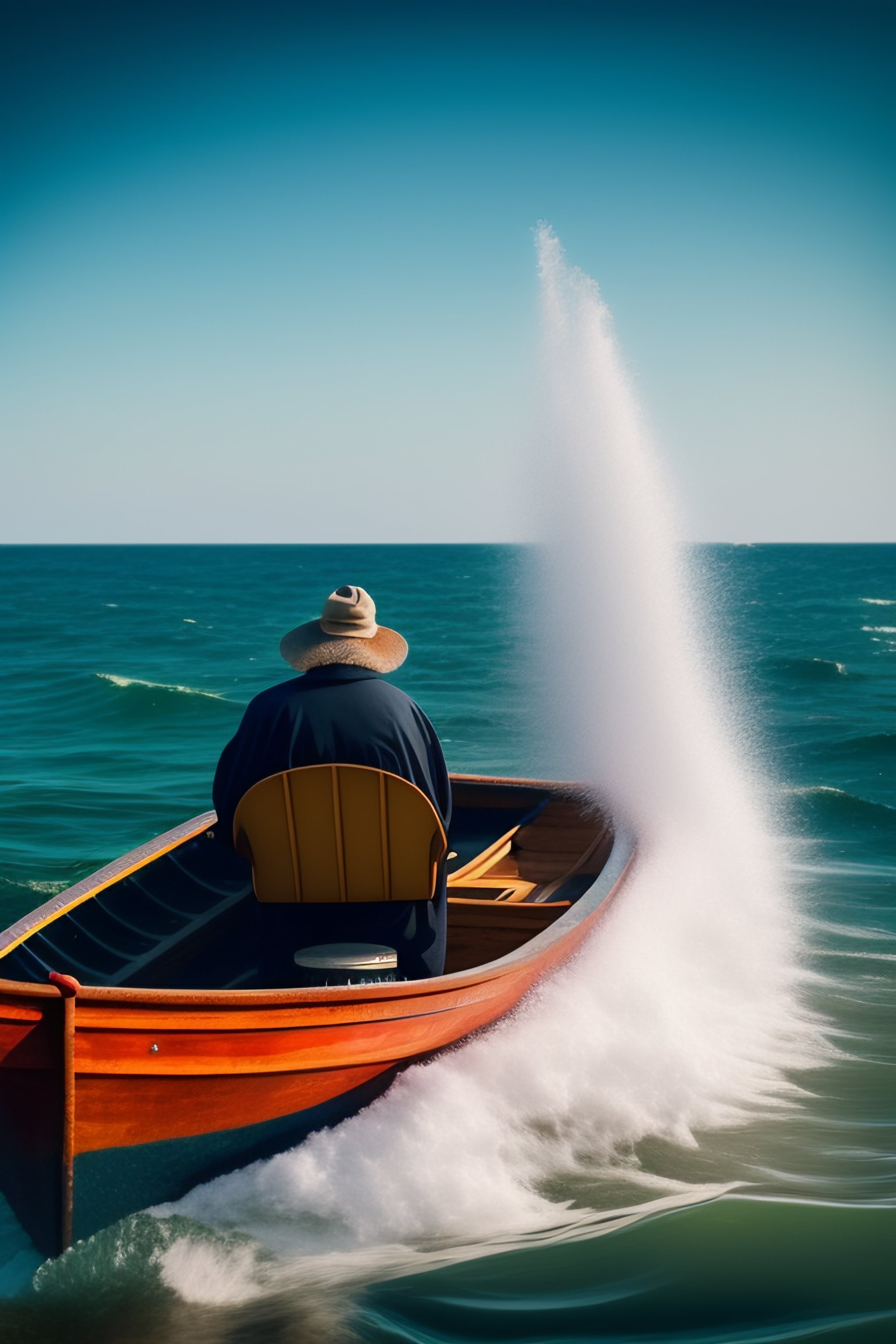Lexica - Old fisherman on the ocean in a boat watching a huge fish ...