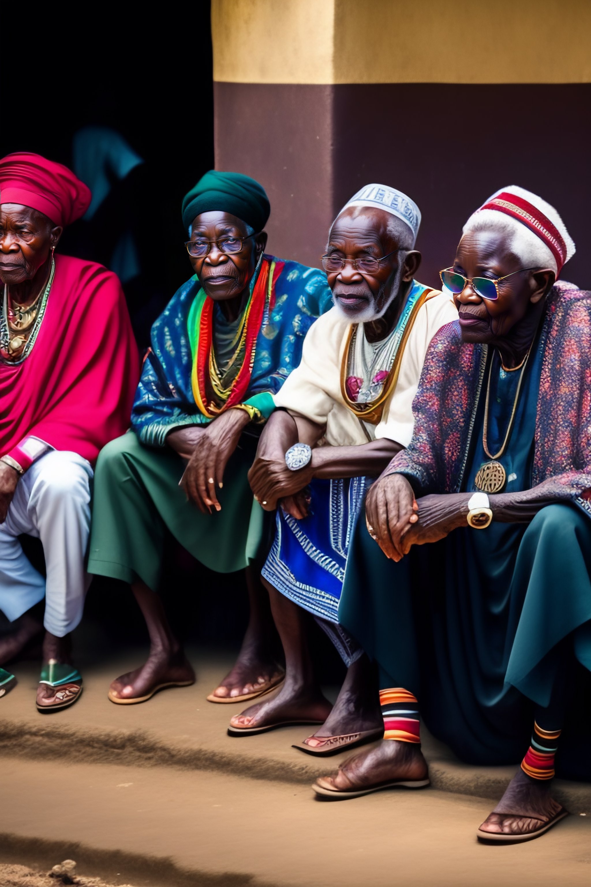 Lexica - Pensioners of the Igbo tribe in Nigeria sitting on the floor