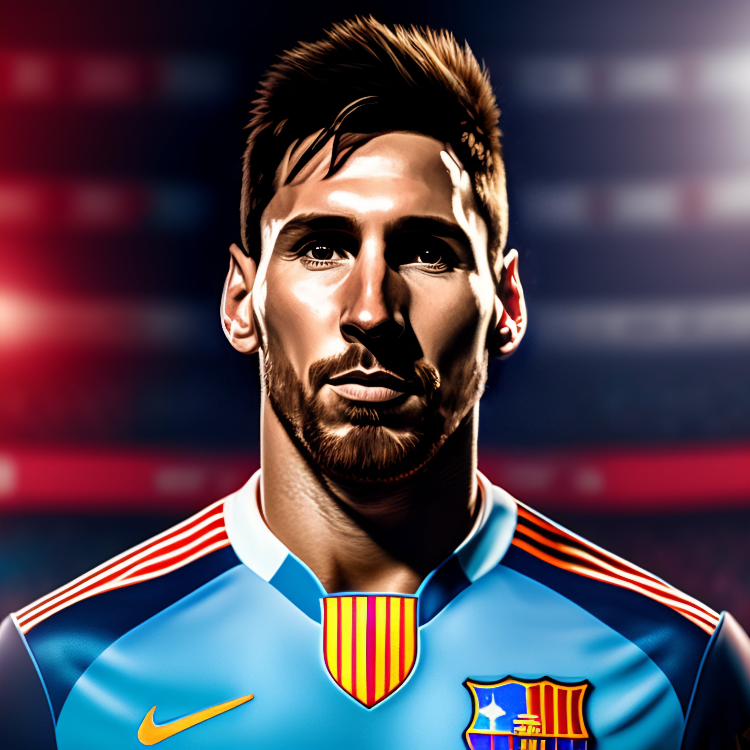 Lexica - Messi portrait realistic intricated details in barcelona kit