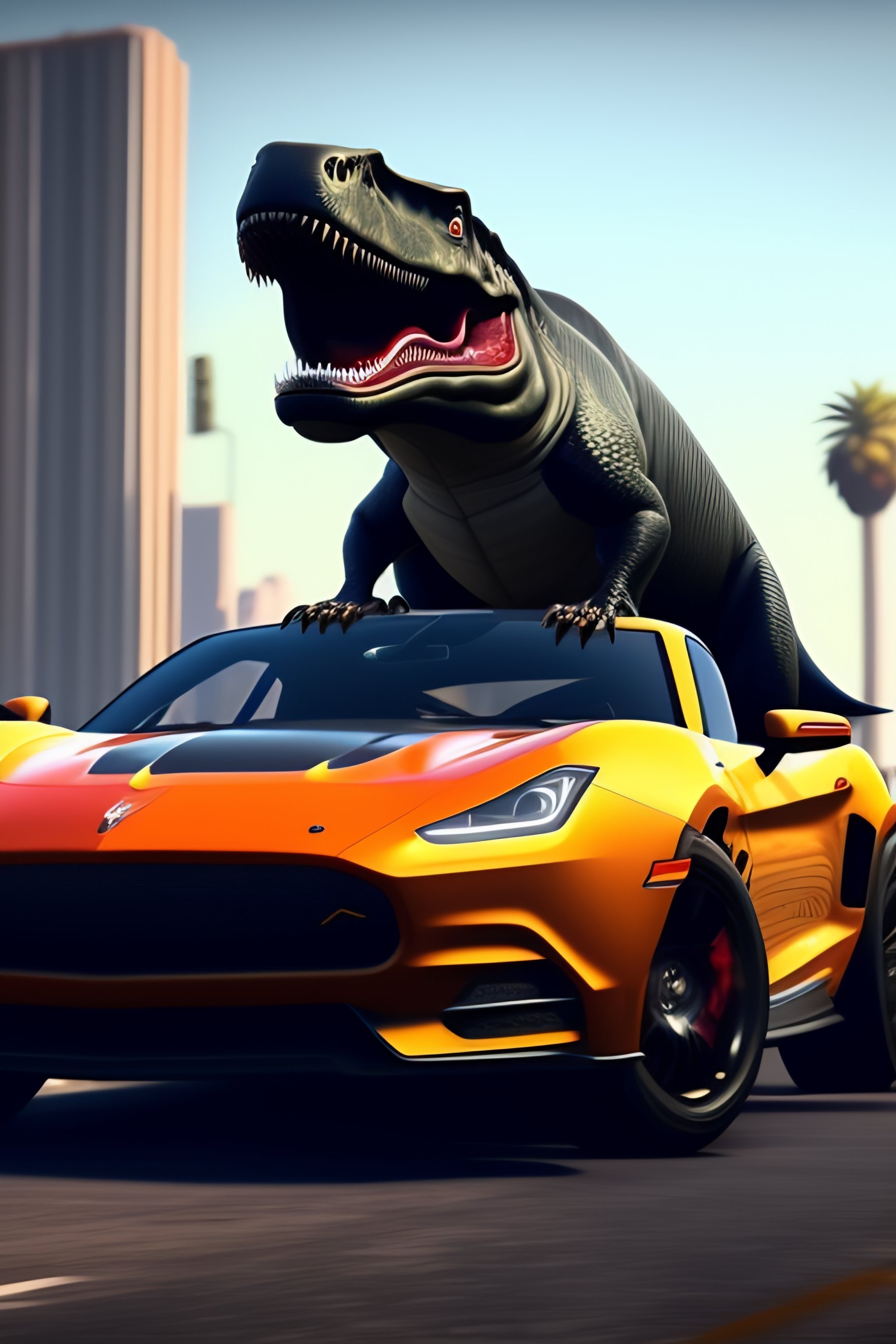 Lexica - T-rex eating a car in gta 5
