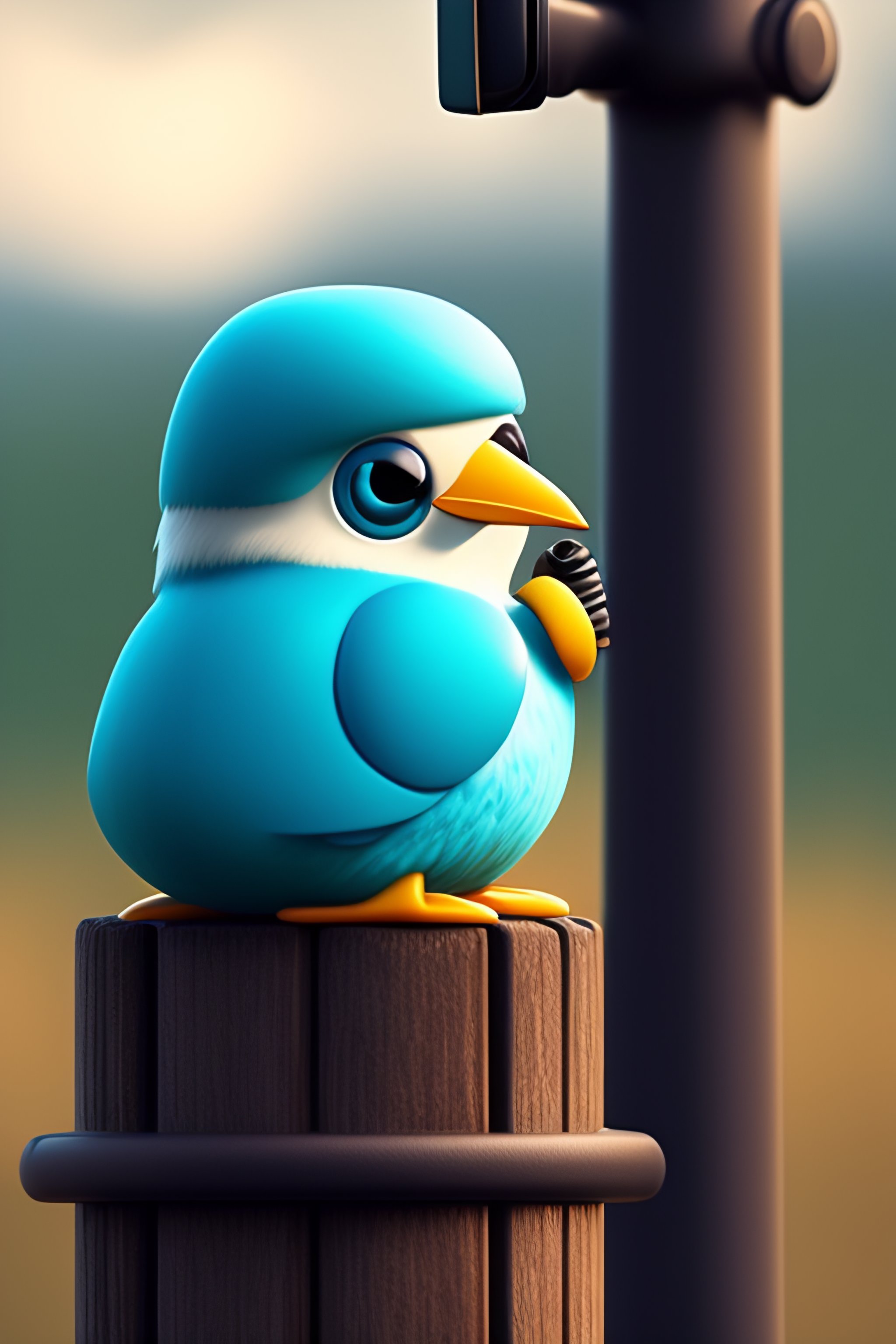 Lexica - Image of twitter bird as a cartoon, sitting other telephone pole wires and talking with ...