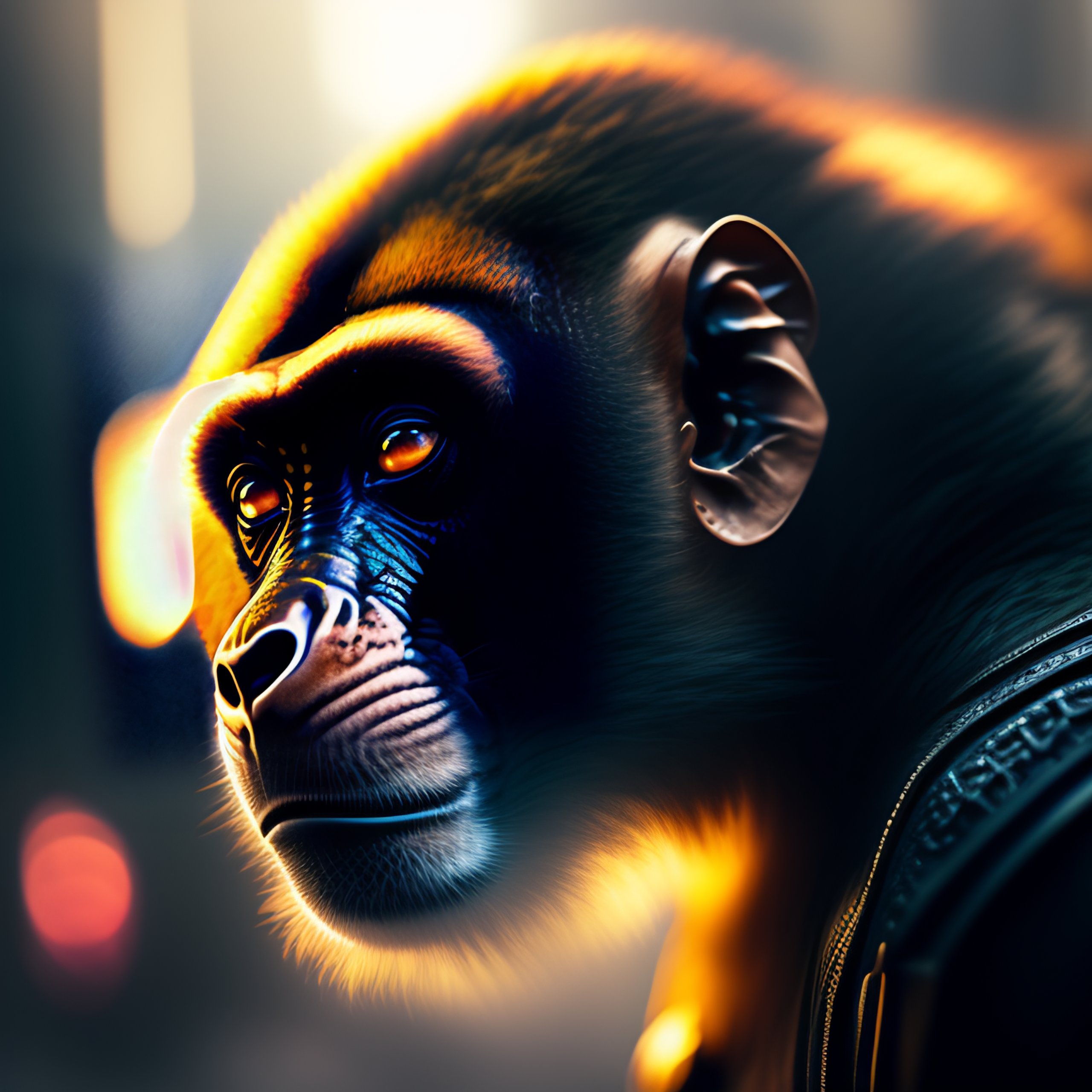 Lexica - Monkey cyberpunk cyborg, side portrait, realistic animal, half ...