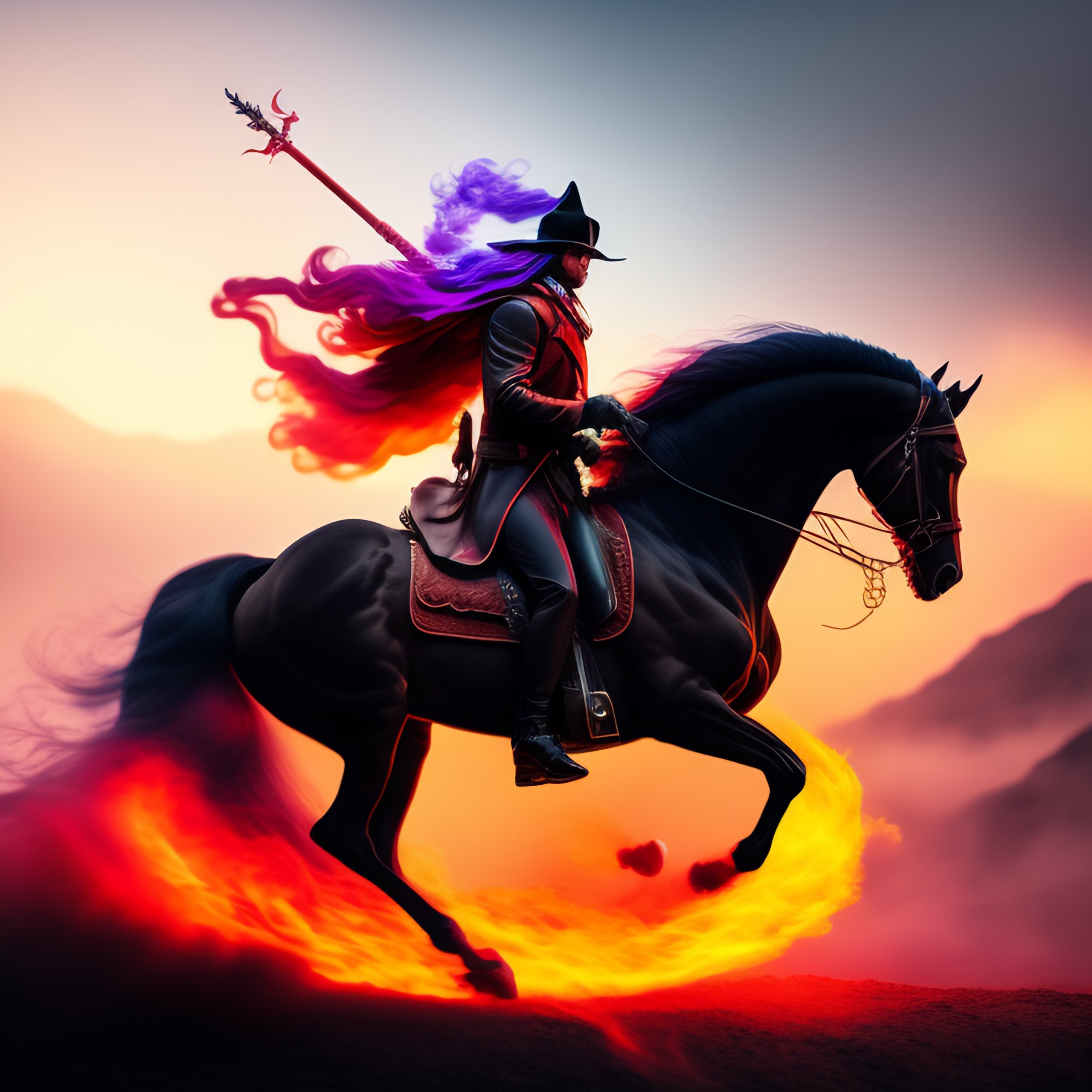 Lexica - Dnd art for a a rainbow demon, a gigantic black demon, riding ...