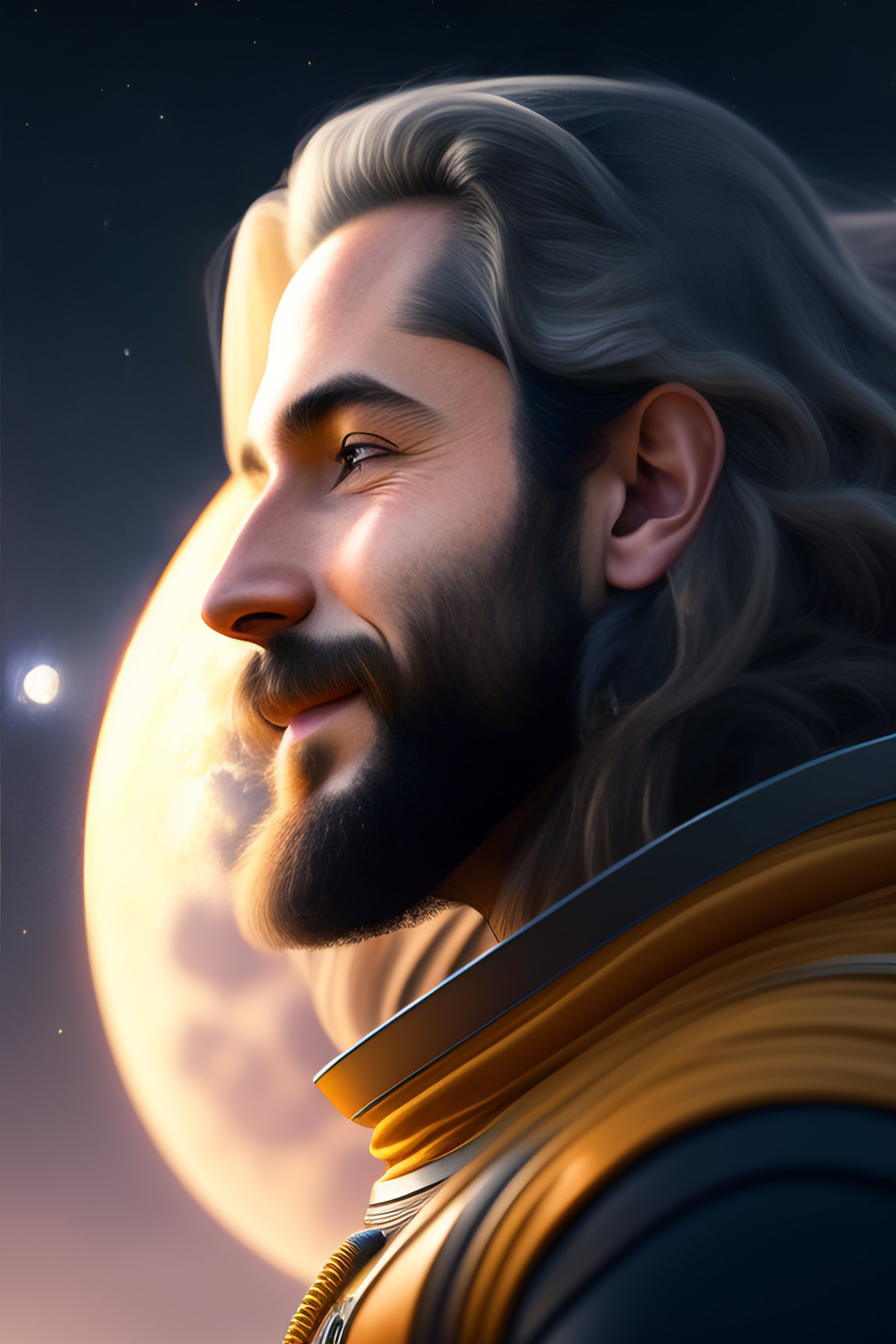 Lexica - Portrait of a smiling male gray long hair and beard astronaut ...