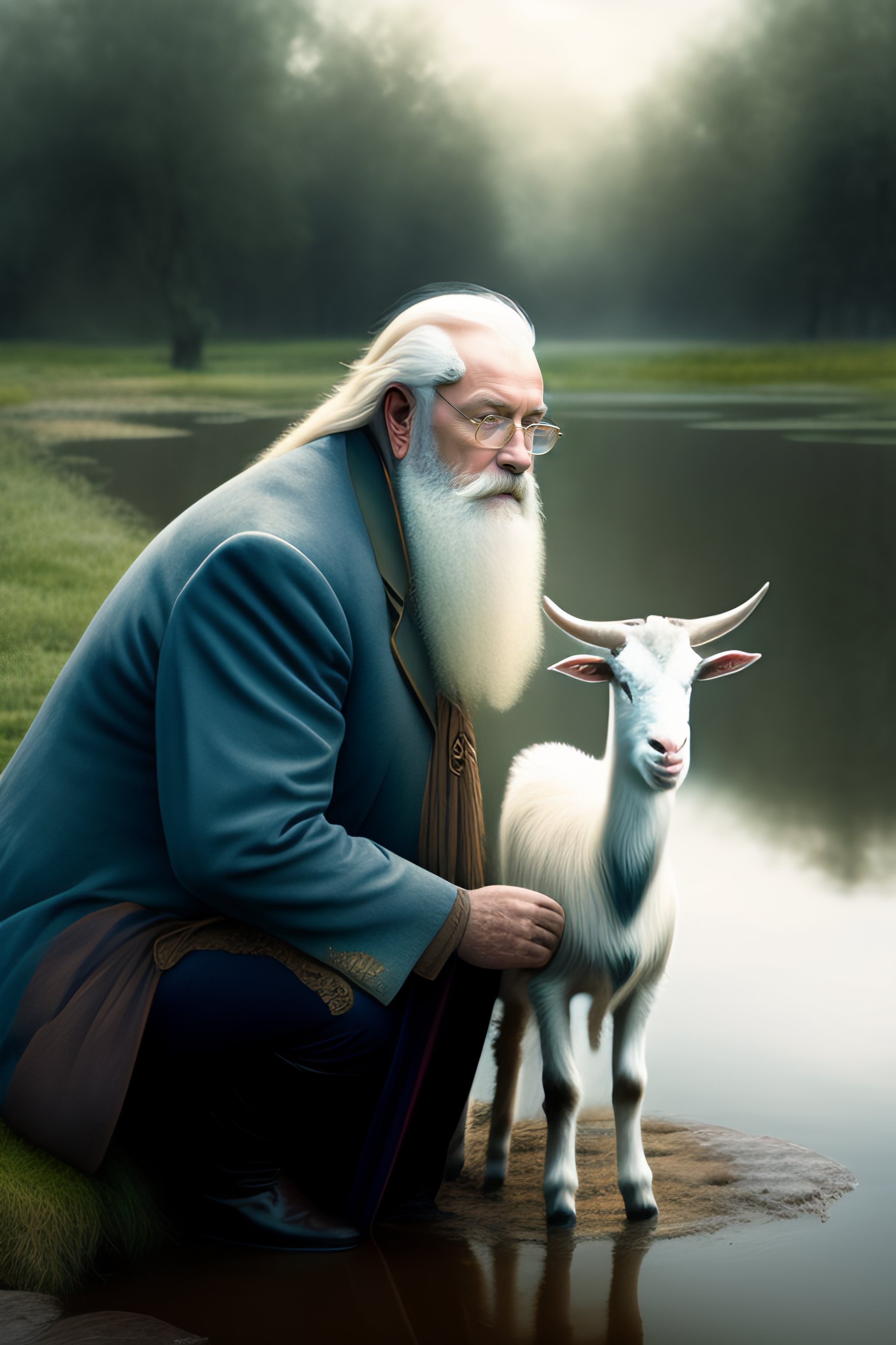 Lexica - Protrait of Albus Dumbledore petting his pet goat, sitting in ...