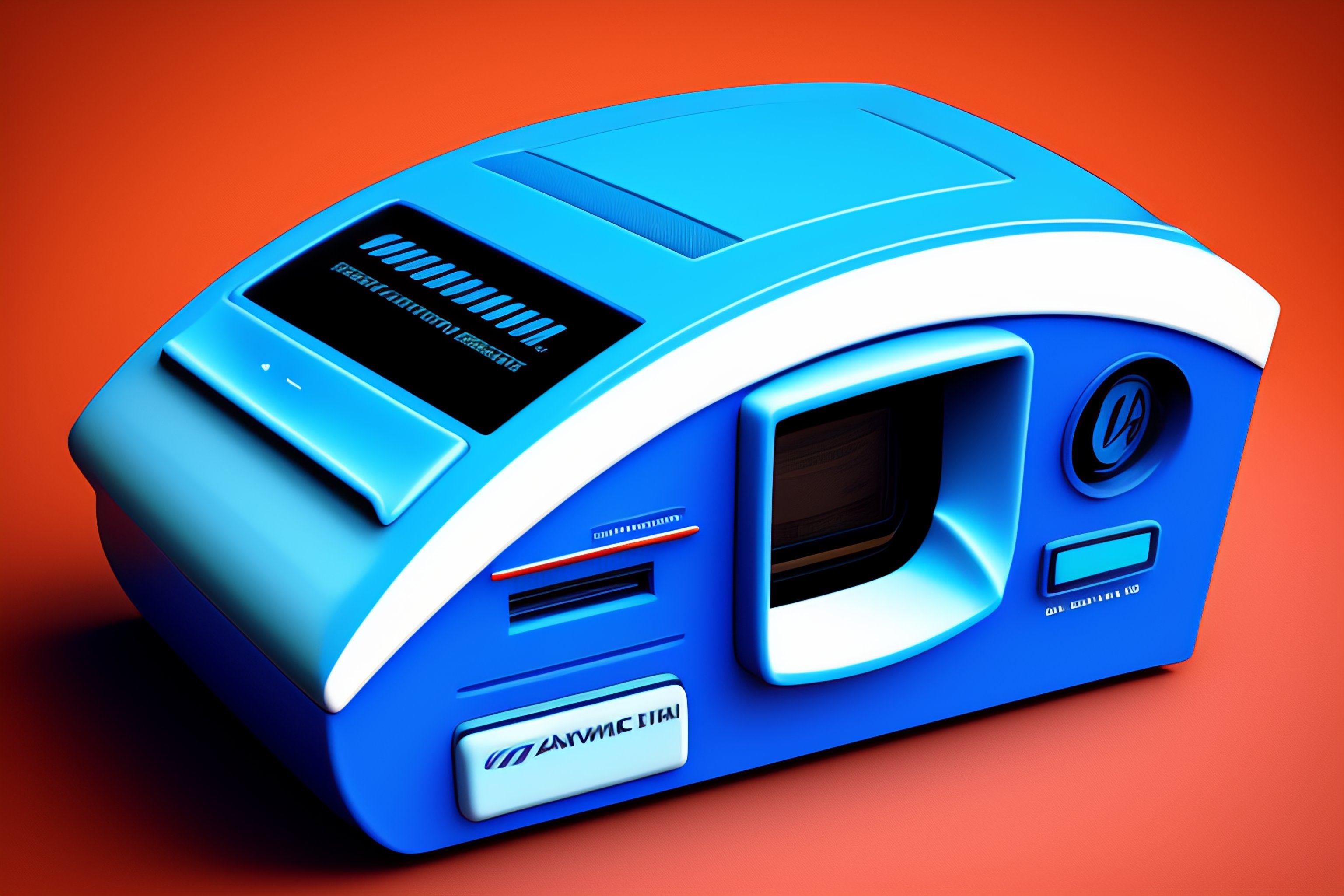 Lexica - A payments terminal, blue and white, vhs art, 2D, 80s