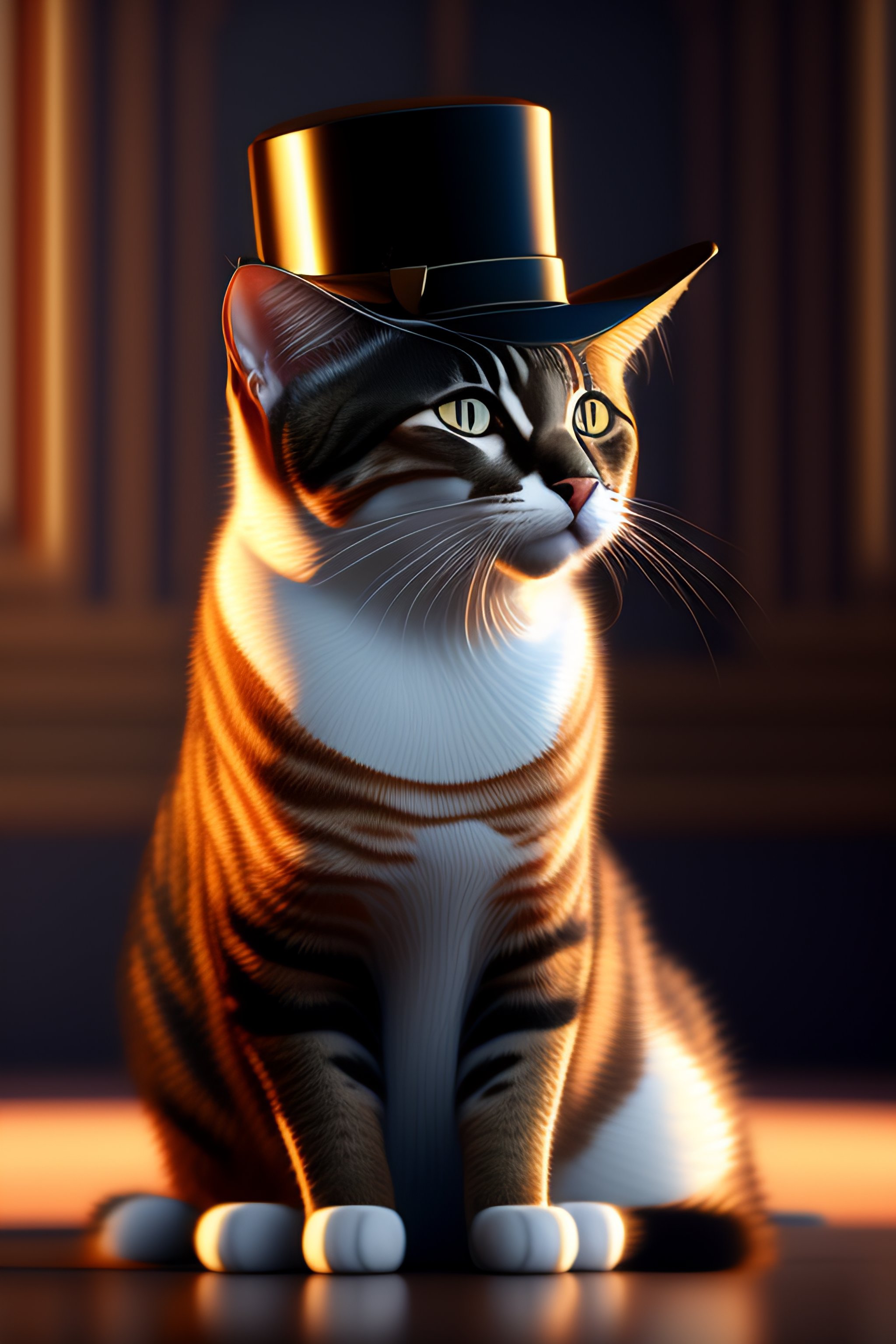 Lexica - Cat with a gentlemen hat on a her belly , 4k , illumination ...