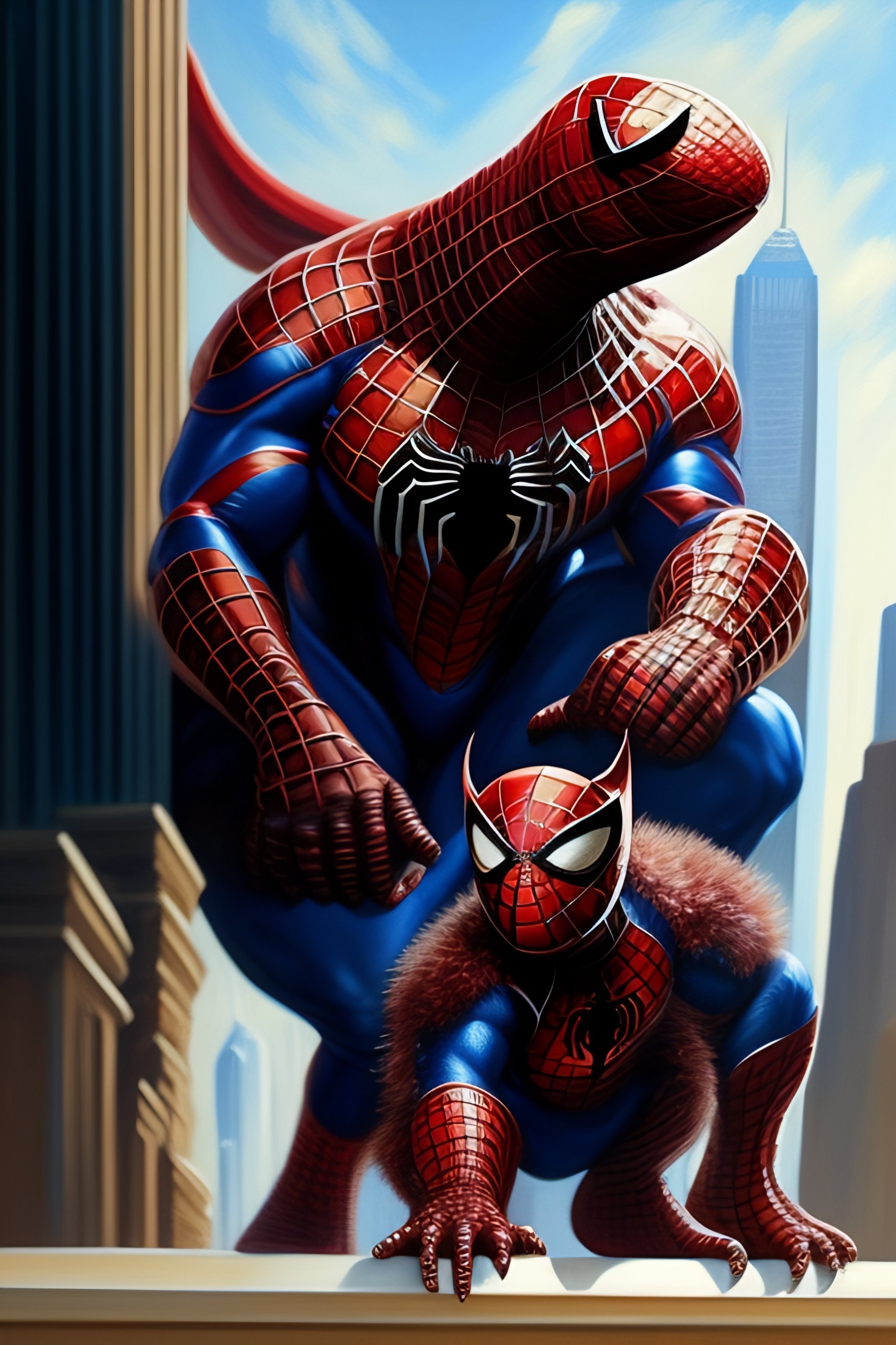 Lexica - Realistic painting of a squonk as Spiderman, with 6 legs, by ...