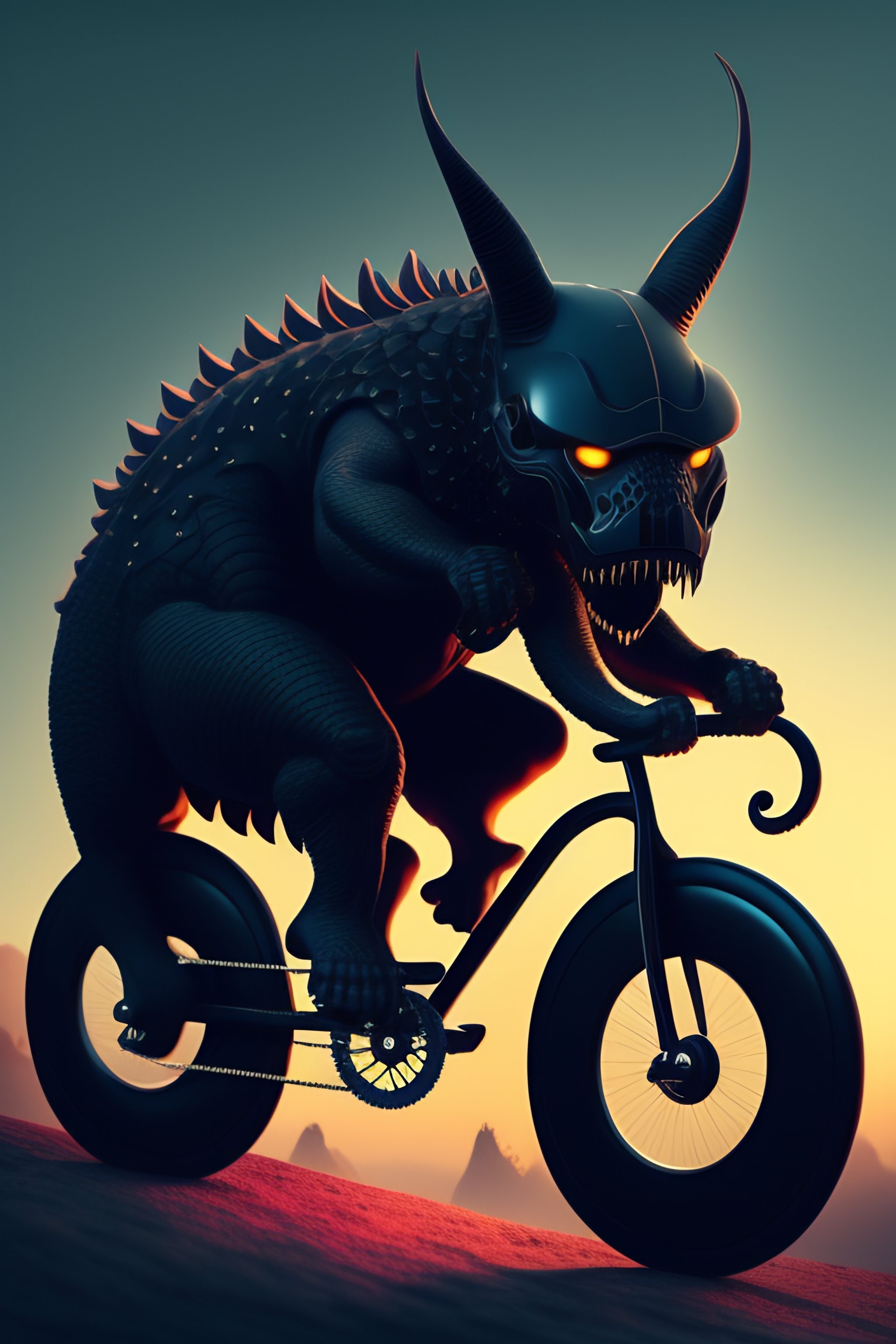 Lexica - Imagine a dark fitness bicycle monster, in the style of ...