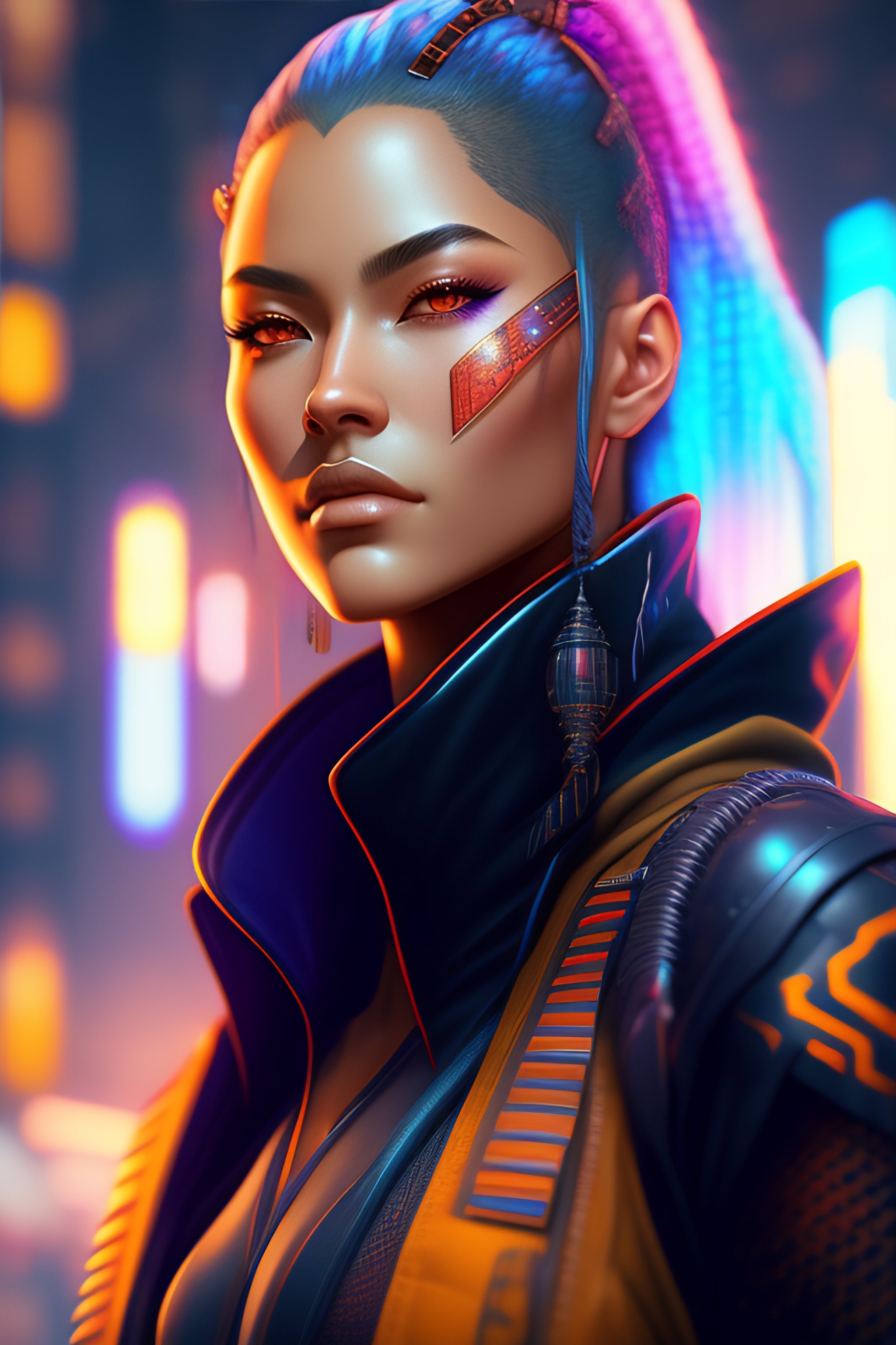 Lexica - Right facing, Portrait of a cyberpunk Brazilian cyborg ninja ...