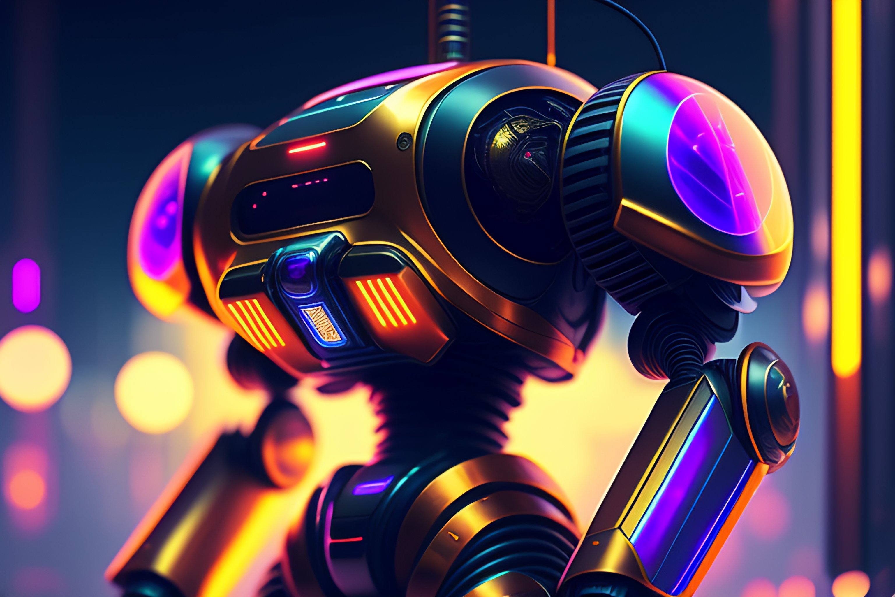 Lexica - Techno magic robot, with a small stylish signature, surrounded ...