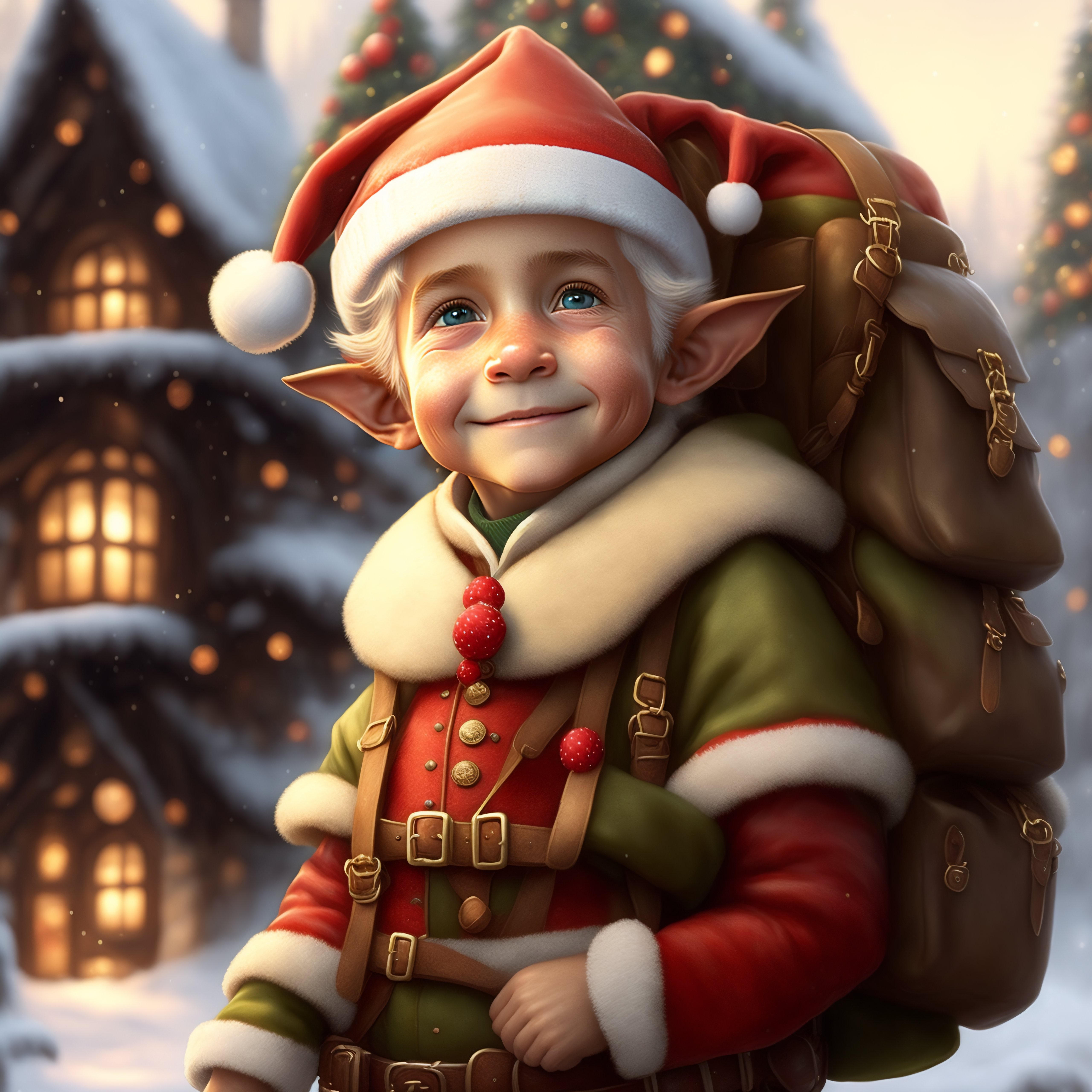 Lexica - A cute old elf named hermey wearing a santa outfit and ...