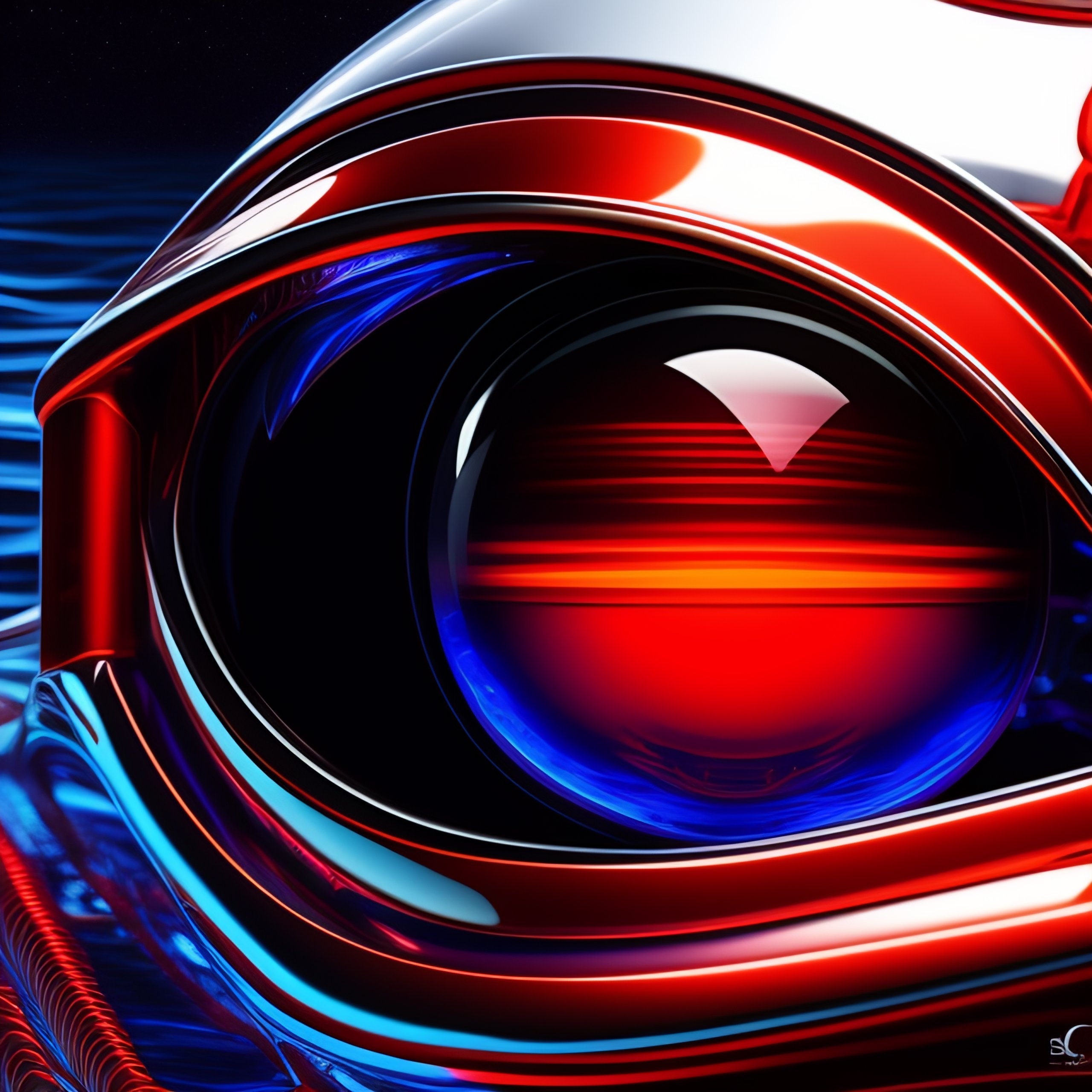 Lexica - Cyber chrome skeleton with glowing red eyes underwater, coming ...