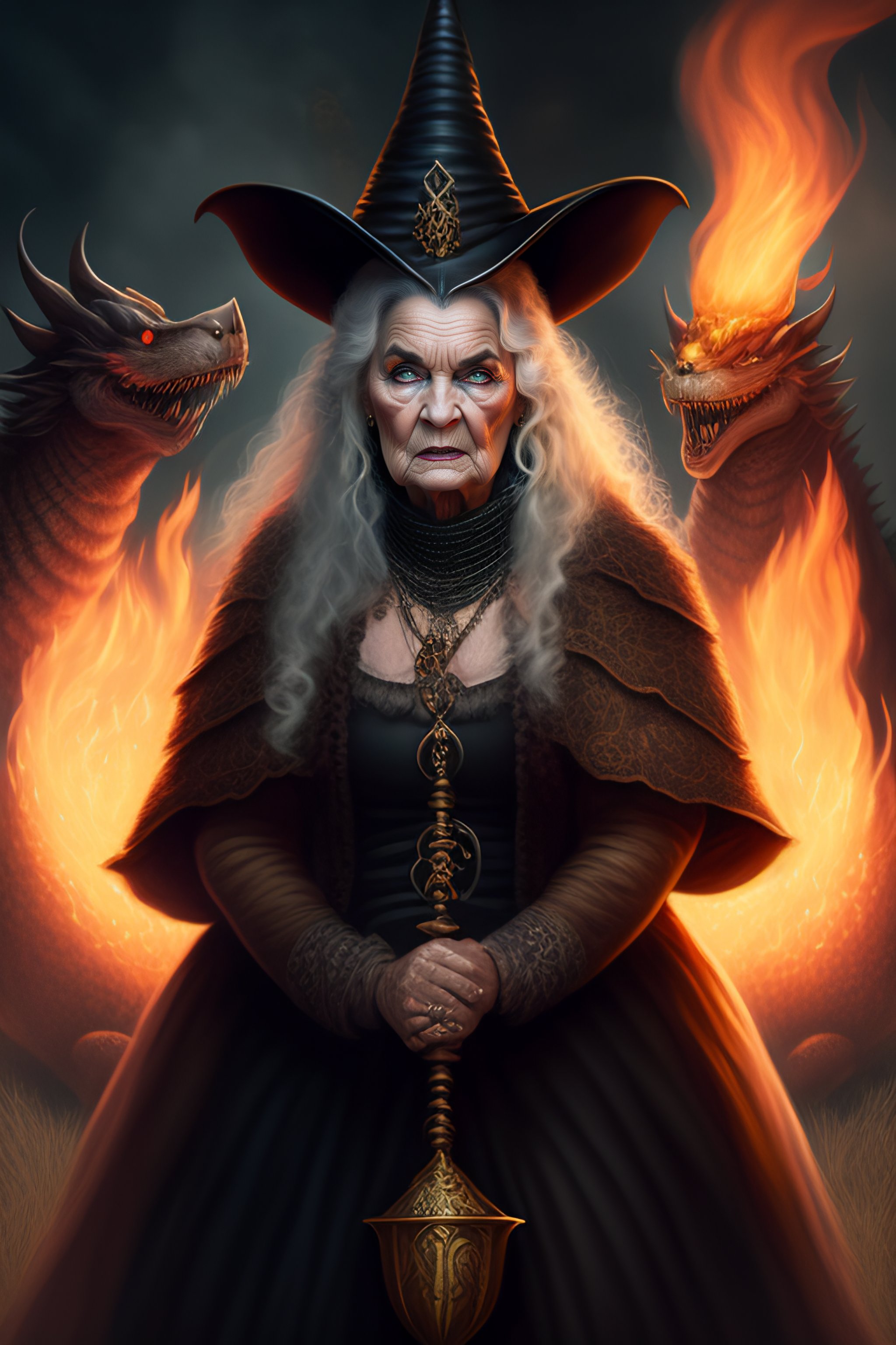Lexica - Portrait a terrifying horror old witch with a mean ragged old ...