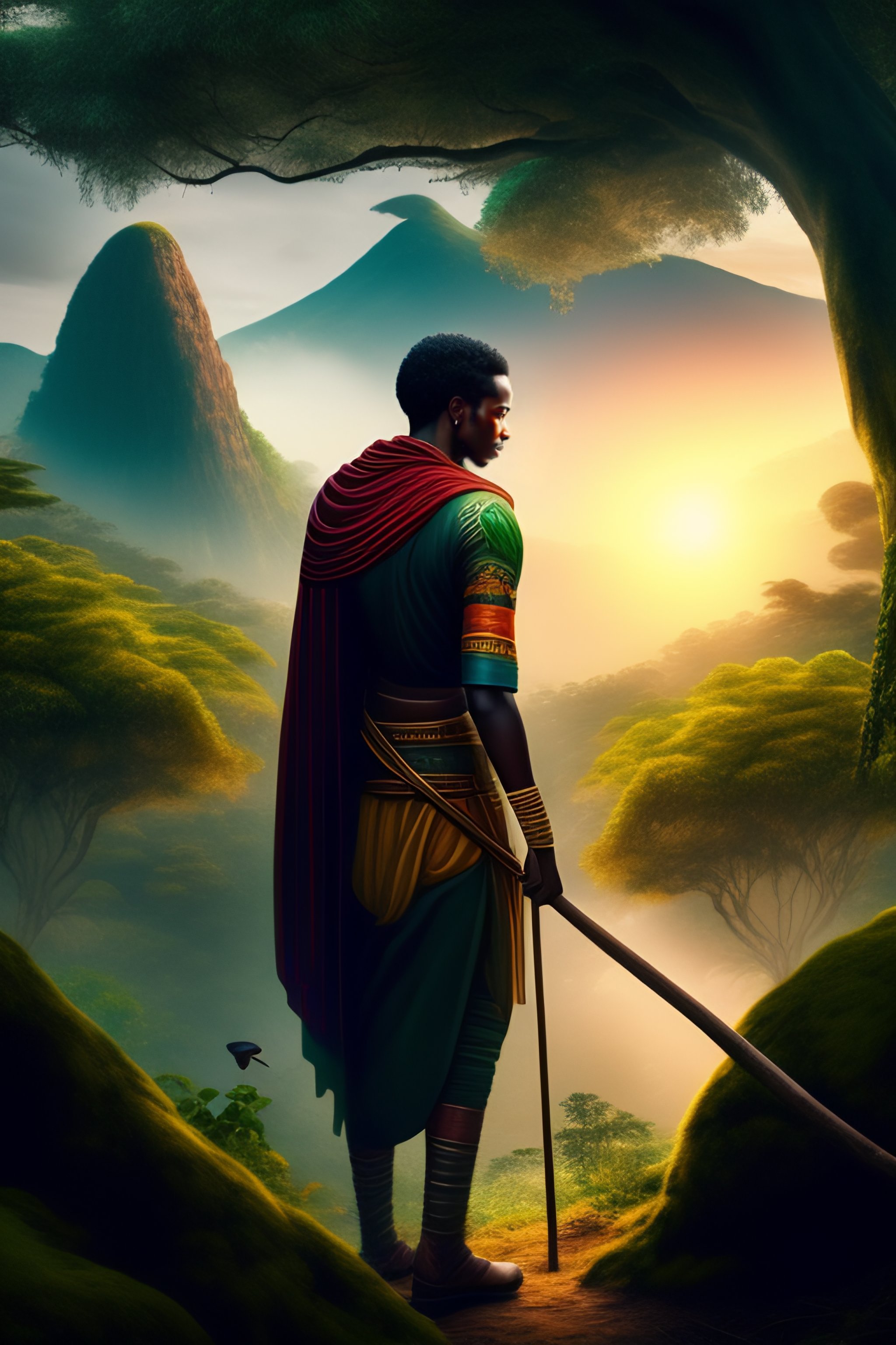 Lexica - An ethiopian young shepard in the forest with his cane during ...