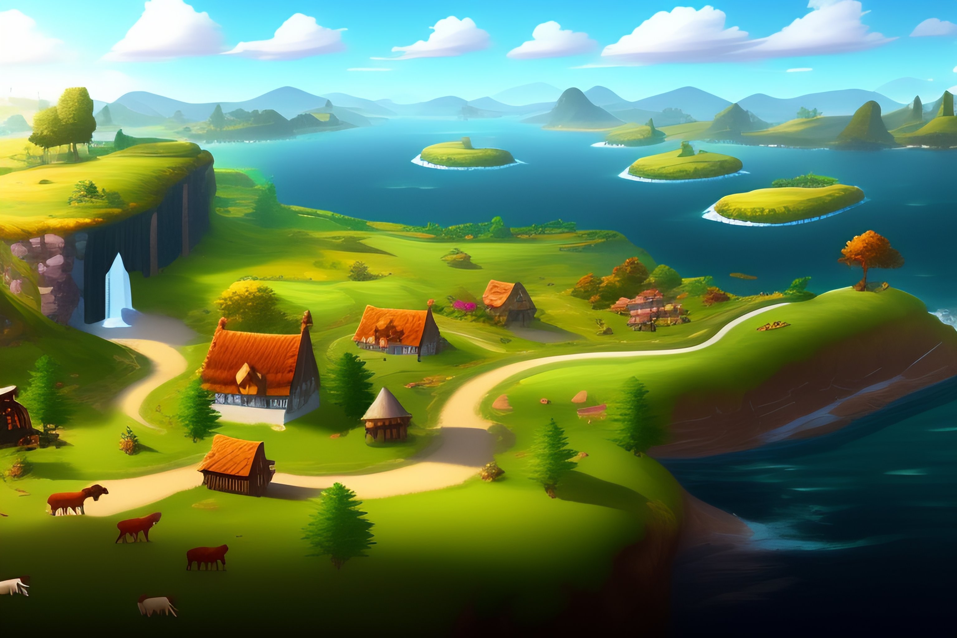 Lexica - Countryside landscape background for a browser game, top down ...