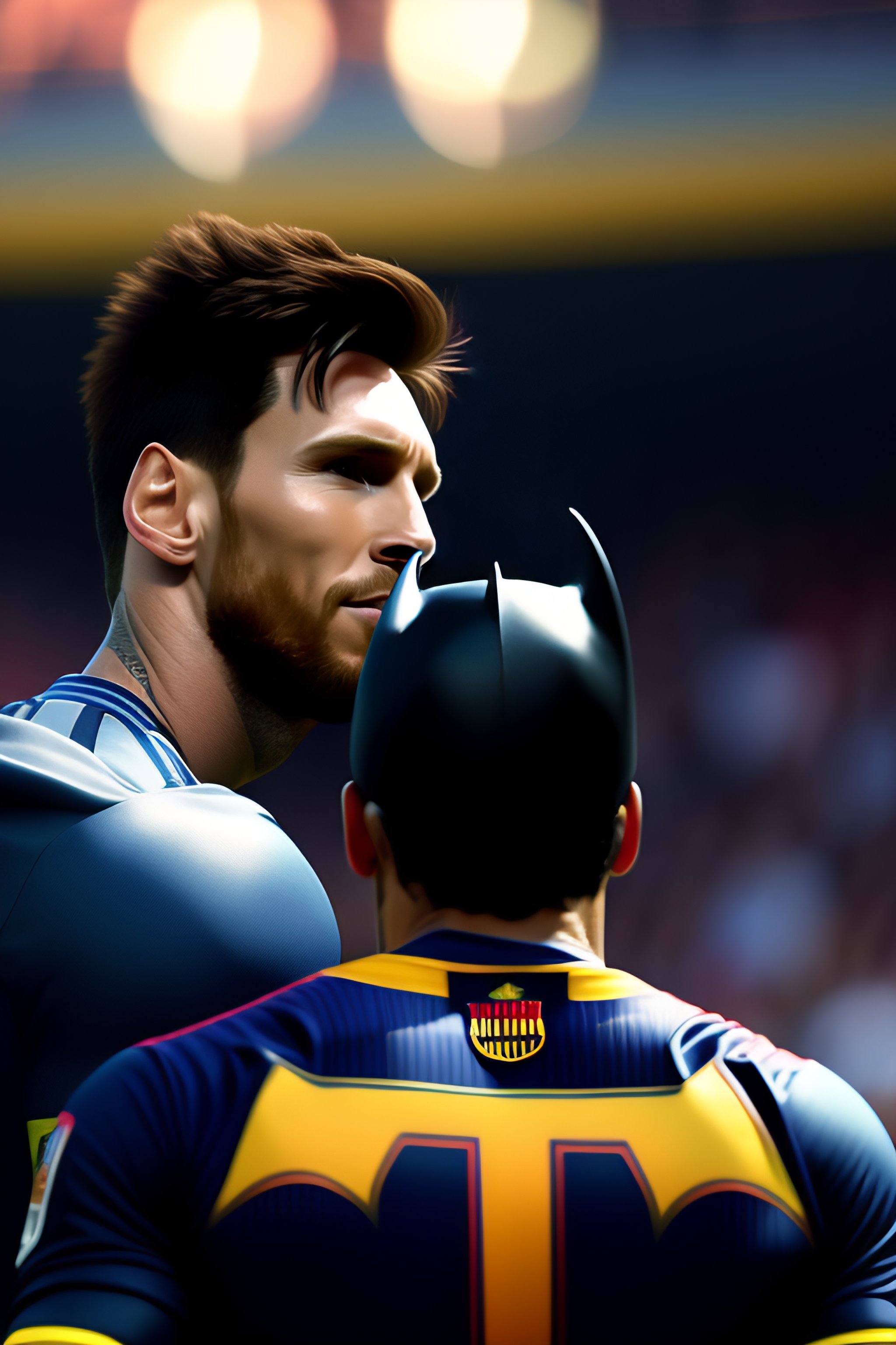 Lexica - Lionel Messi seated next to Batman, photorealistic 4k