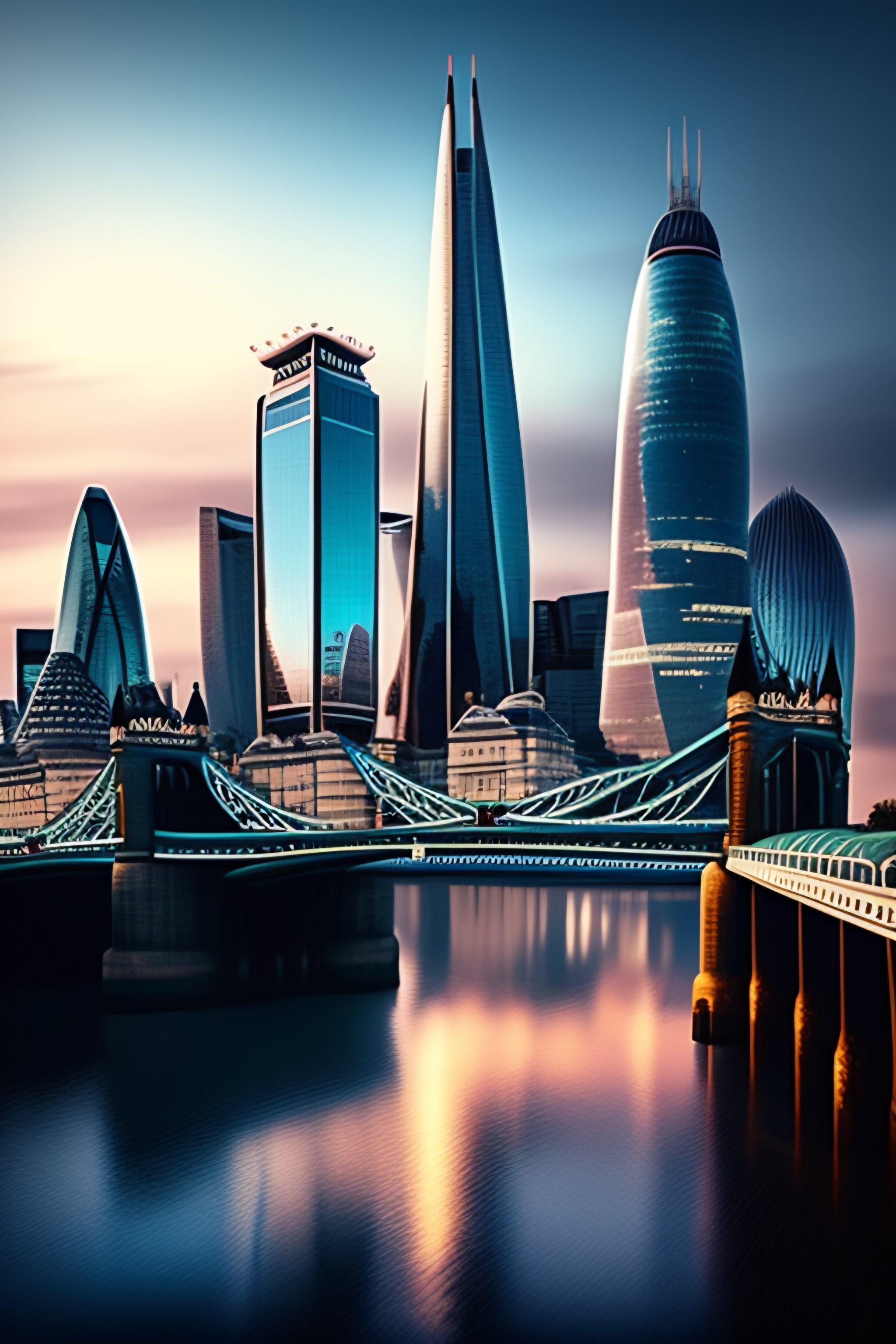 Lexica - London skyline near tower bridge in 2045 after an apocalypse