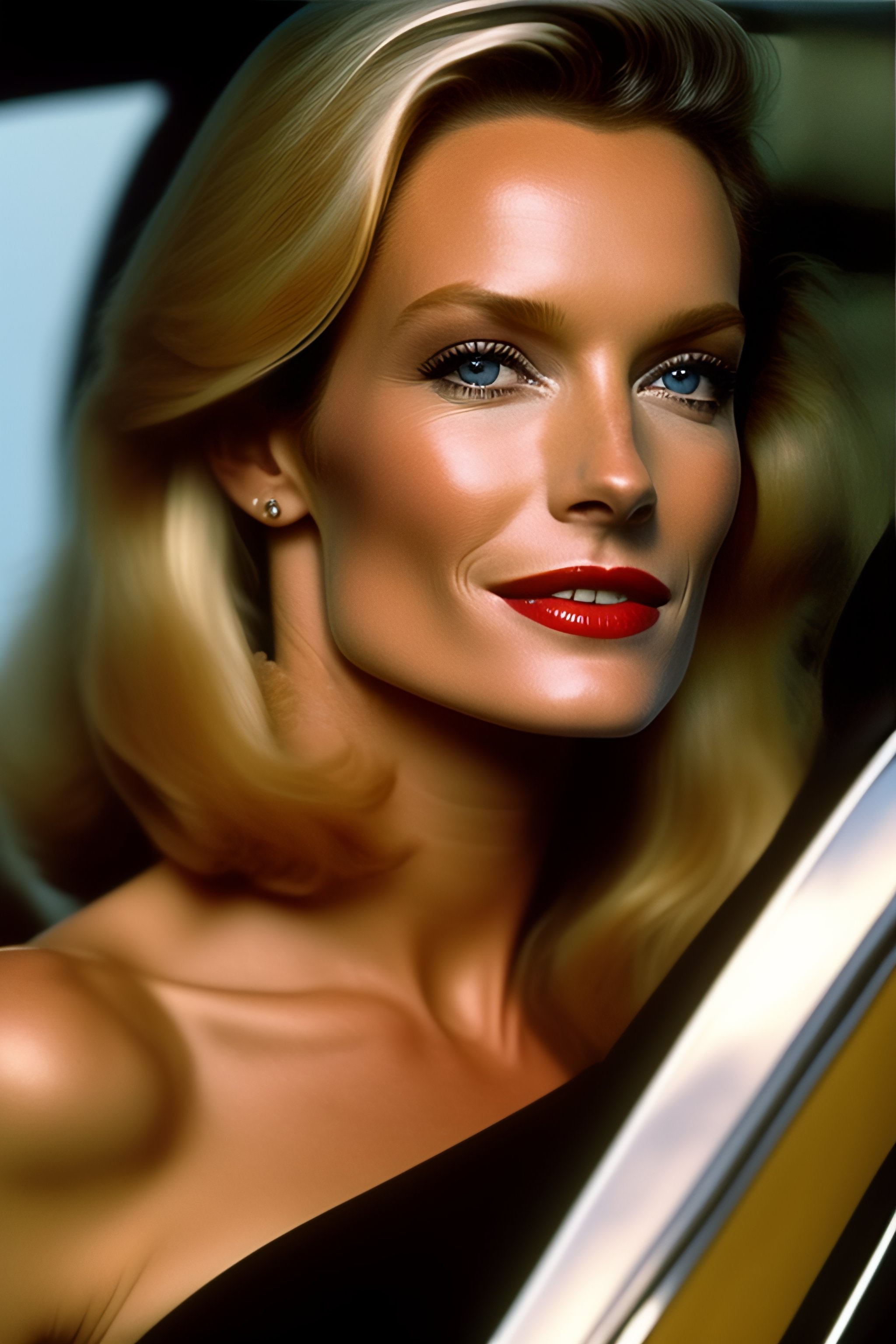 Lexica - Closeup of brigitte lahaie wearing a tuxedo eating a simca1000