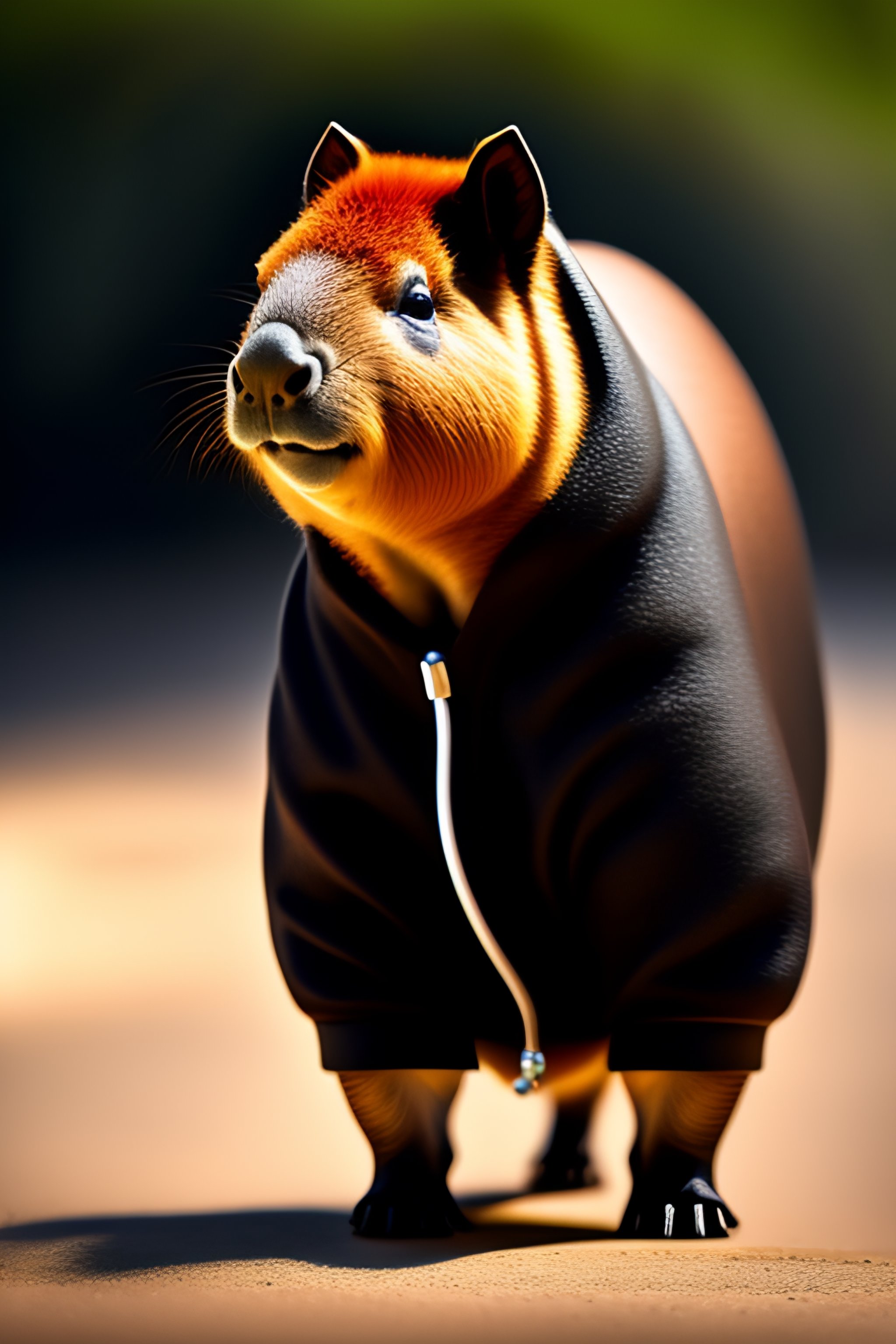 Lexica - Capybara pulls up, wearing a black Hoodie, cargo pants and ...