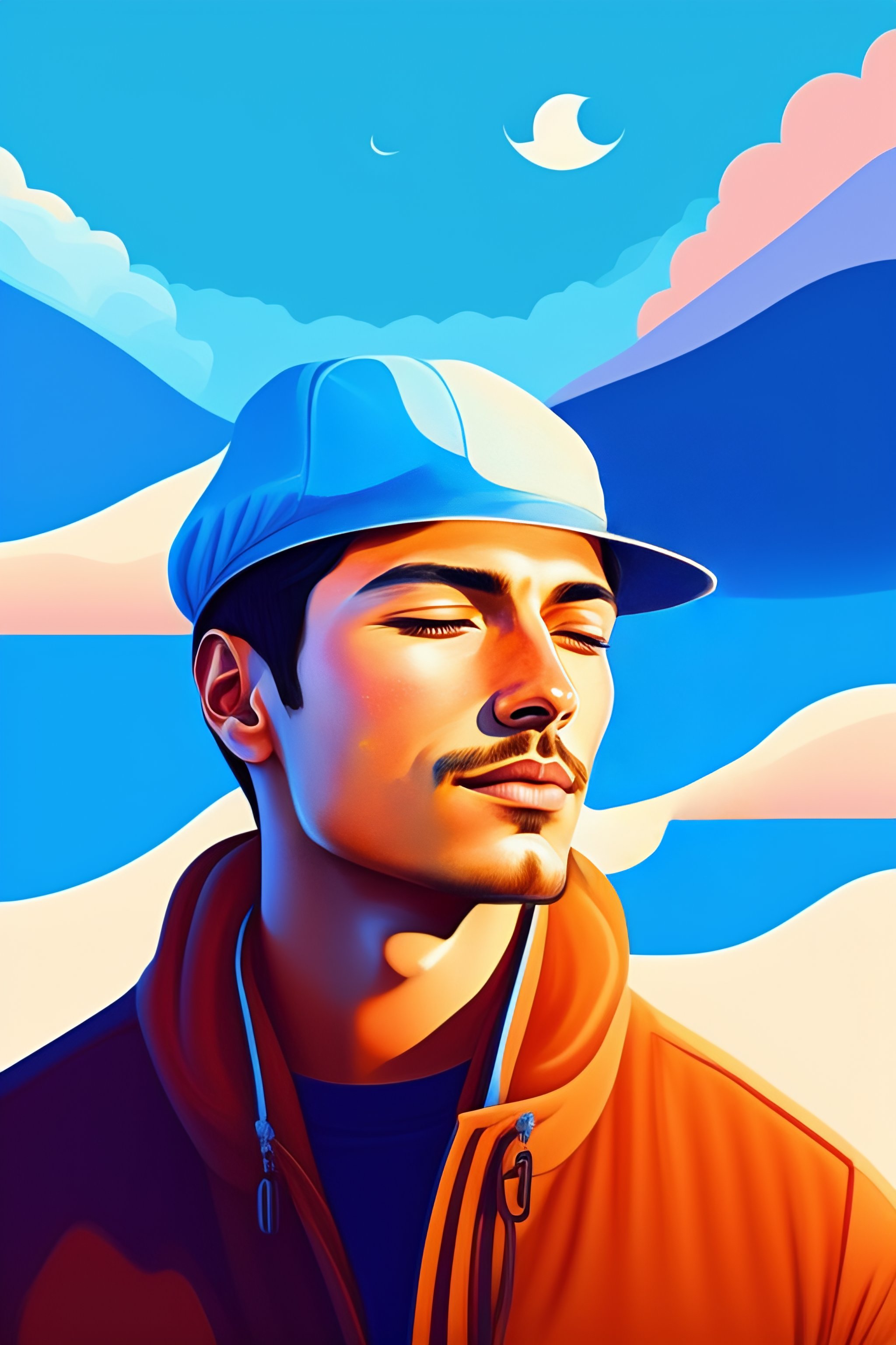 Lexica - Beautiful painting of man doing with closed eyes blue sky ...