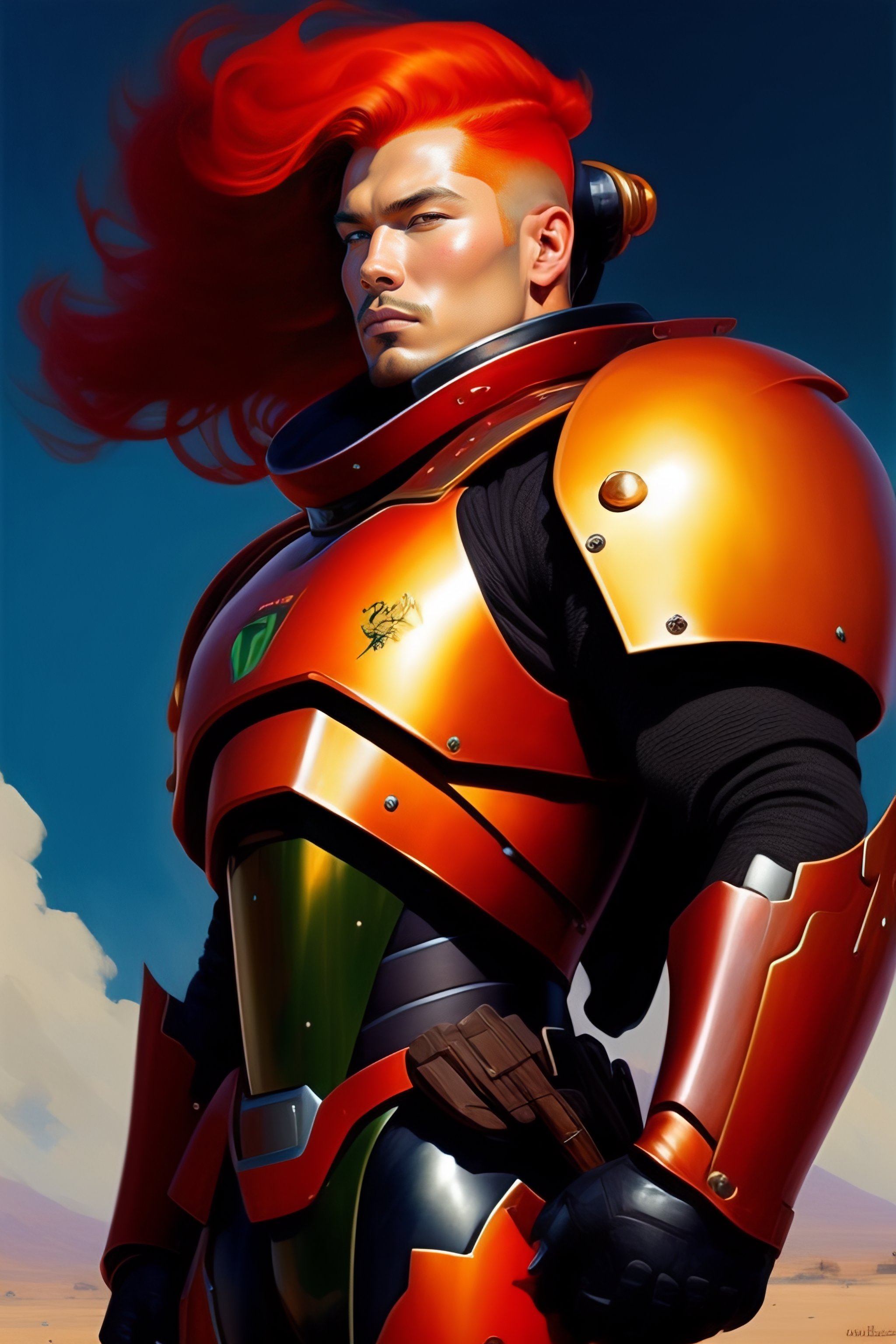 Lexica - Man, red hair, Greg manchess portrait painting of armored ...